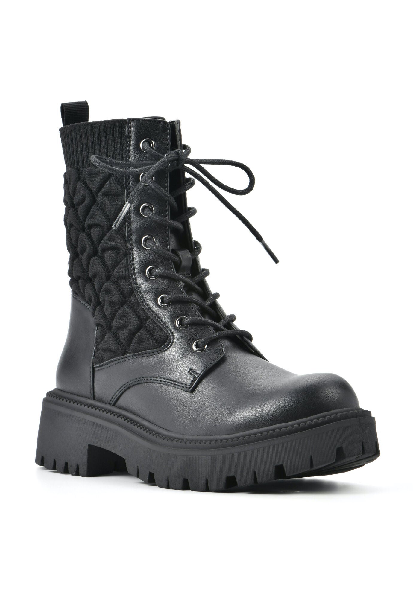 Women's Shayne Bootie - Lace-Up Chunky Heel, Black Smooth | Woman Within