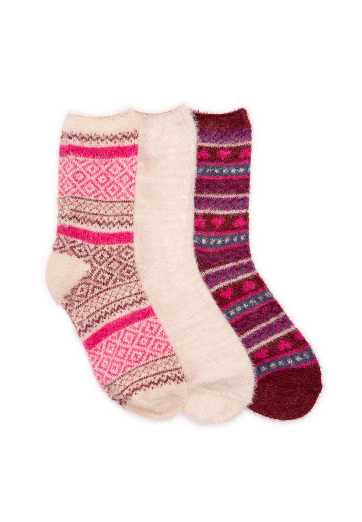 Fuzzy Crew Fall Socks - Soft and Cozy Pack, Pink Burgundy Multi | Woman ...