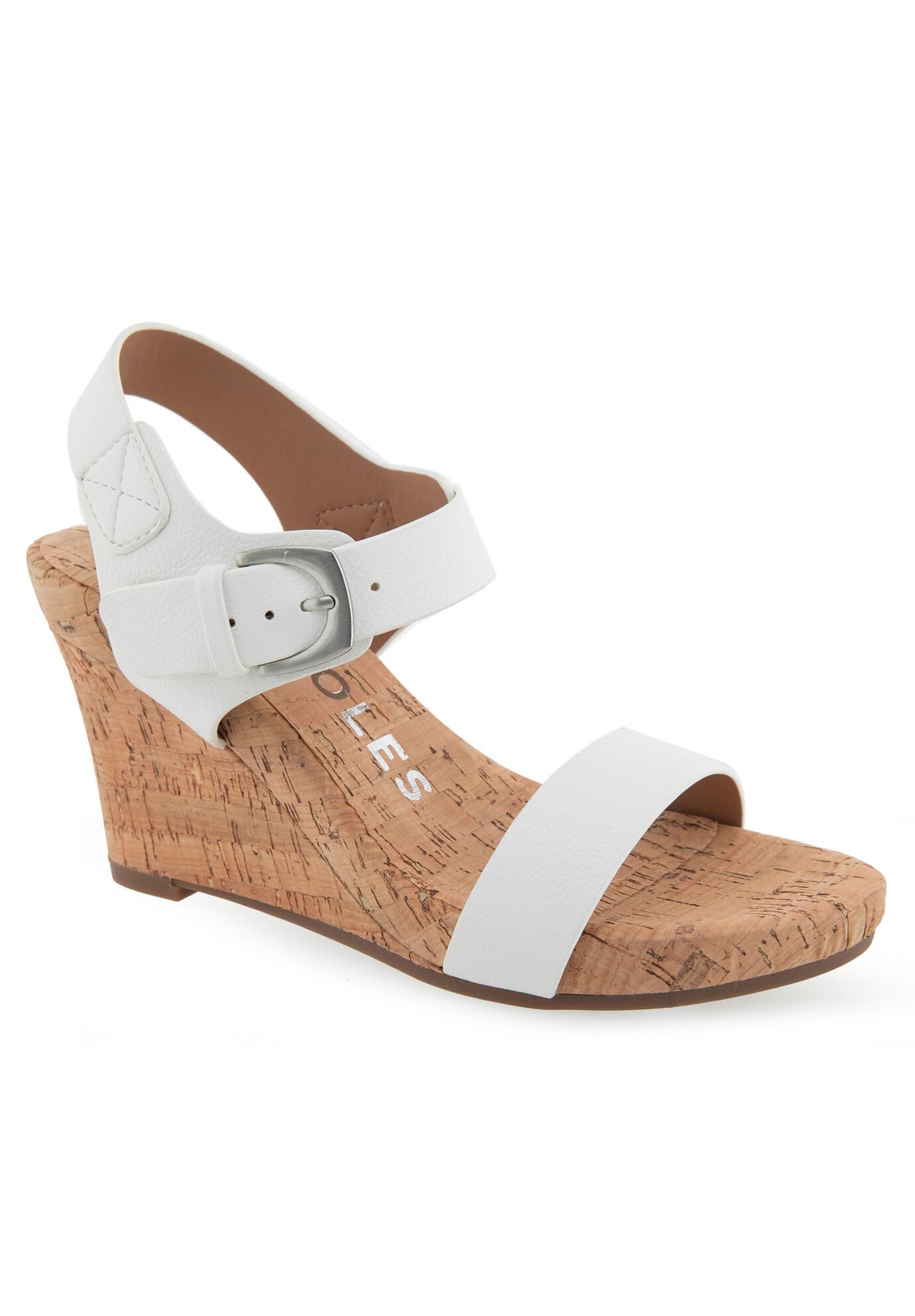Aerosoles Paisley Quarter Strap Wedge Sandals, White | Woman Within
