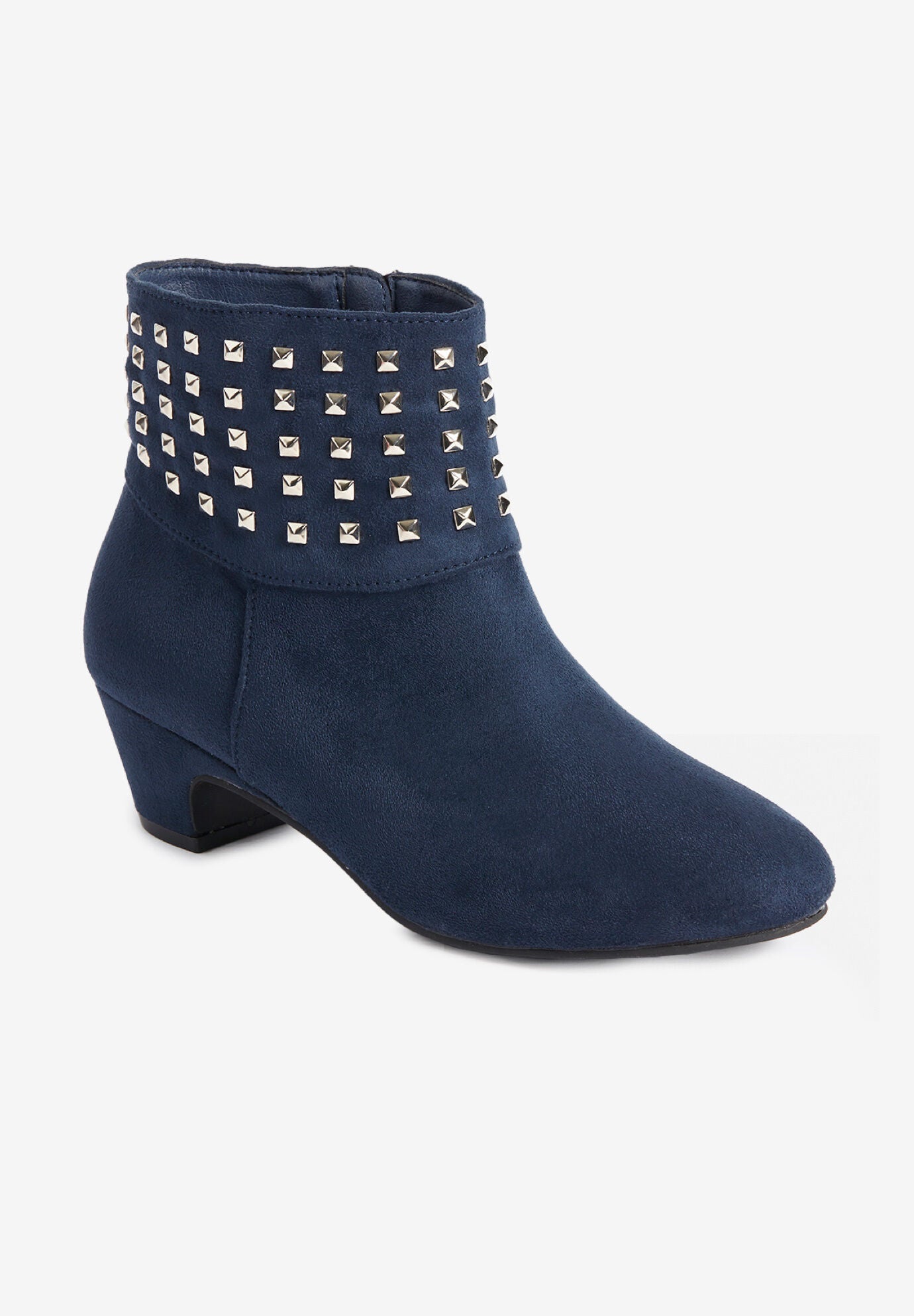 Suede Bootie With Zipper - The Mikaiah, Navy | Woman Within