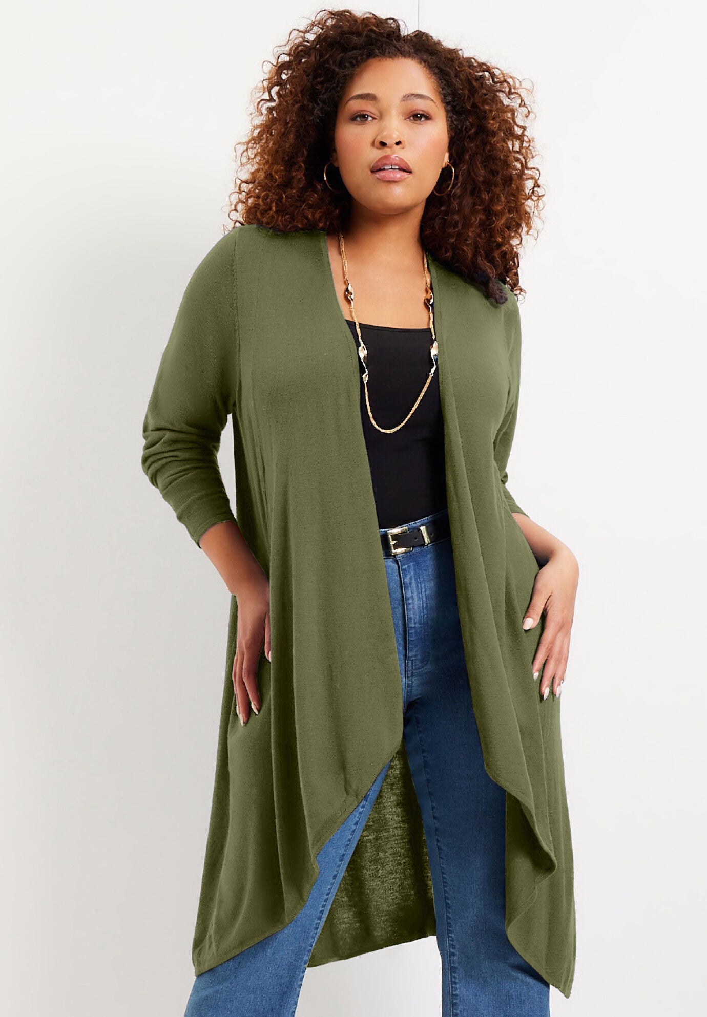 High-Low Cardigan with Flounce Hem, 4488078 | Woman Within