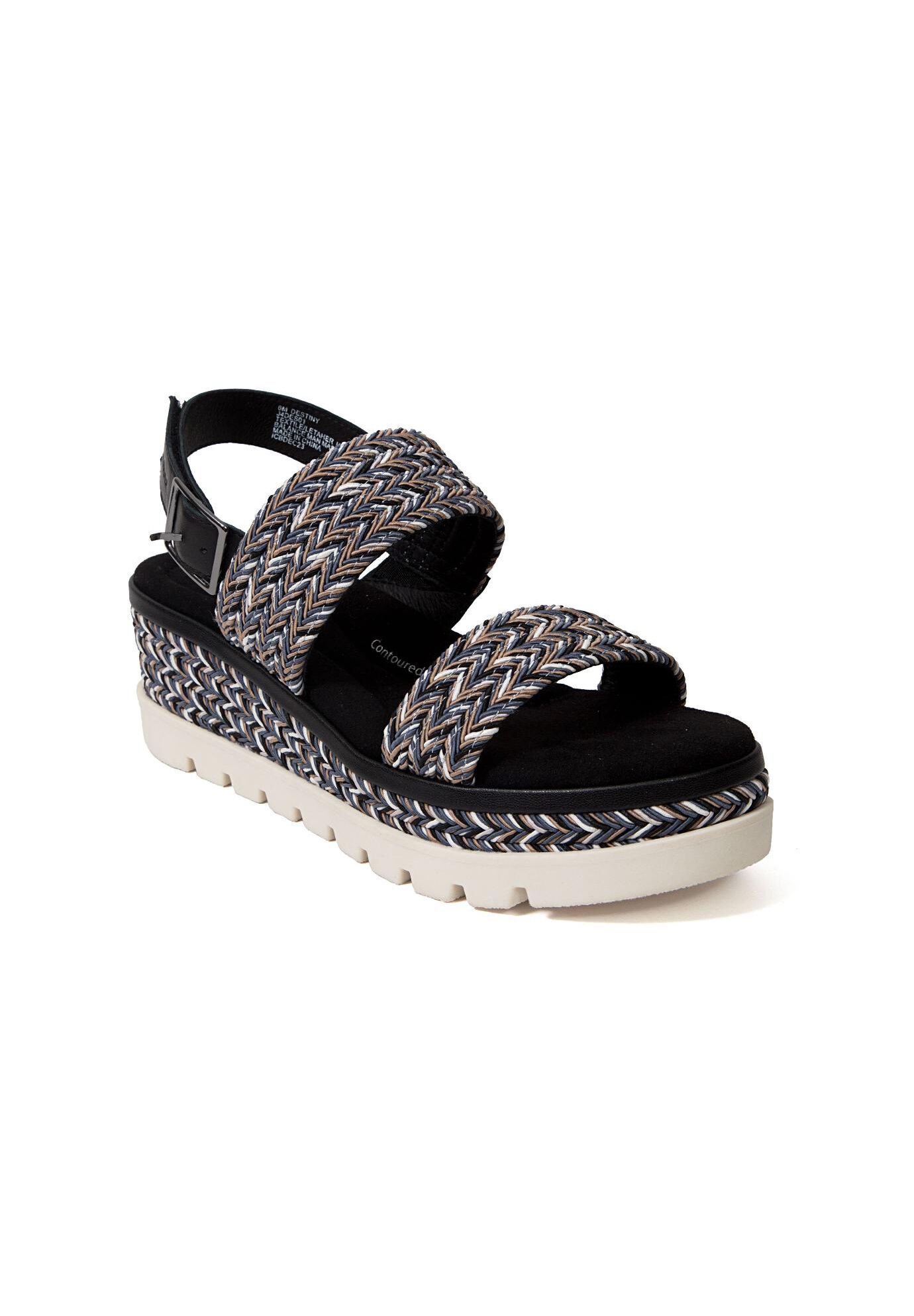 Adjustable Leather Wedge - Destiny Style, Black Multi | Woman Within