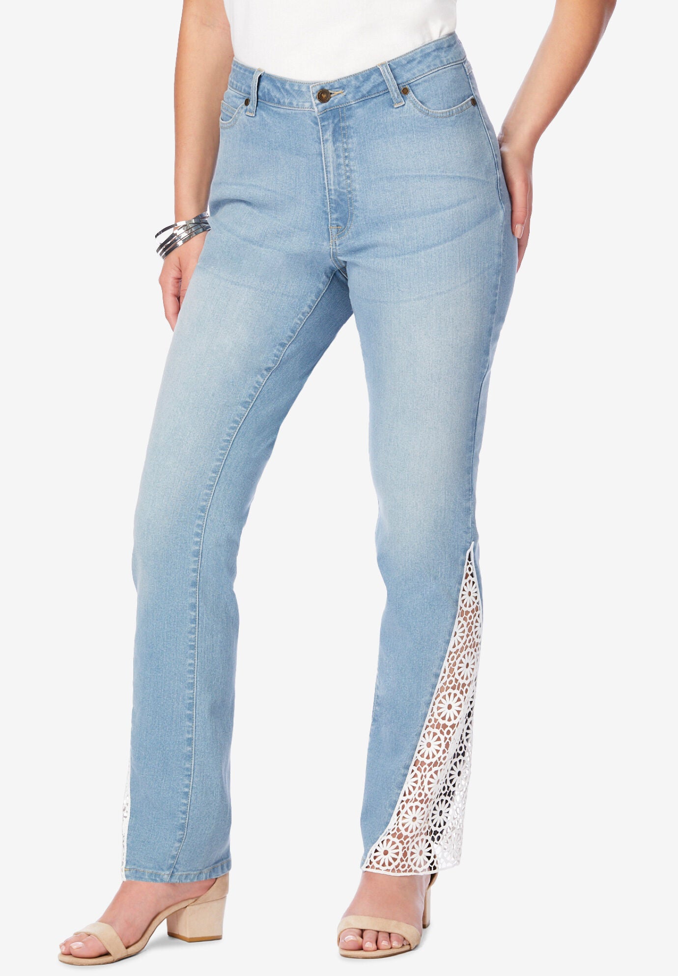 Invisible Stretch® Contour Lace-Applique Bootcut Jean | Woman Within