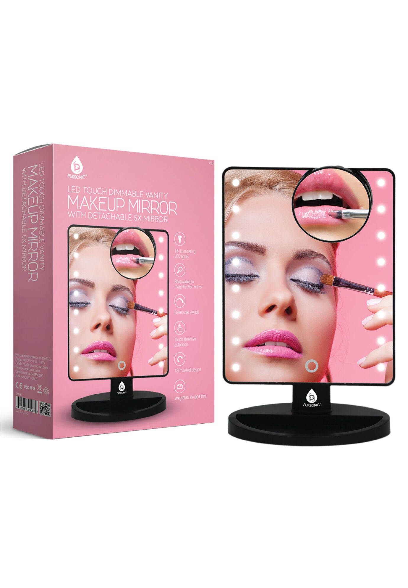 LED Vanity Mirror with 5X Magnifying Attachment, Black | Woman Within