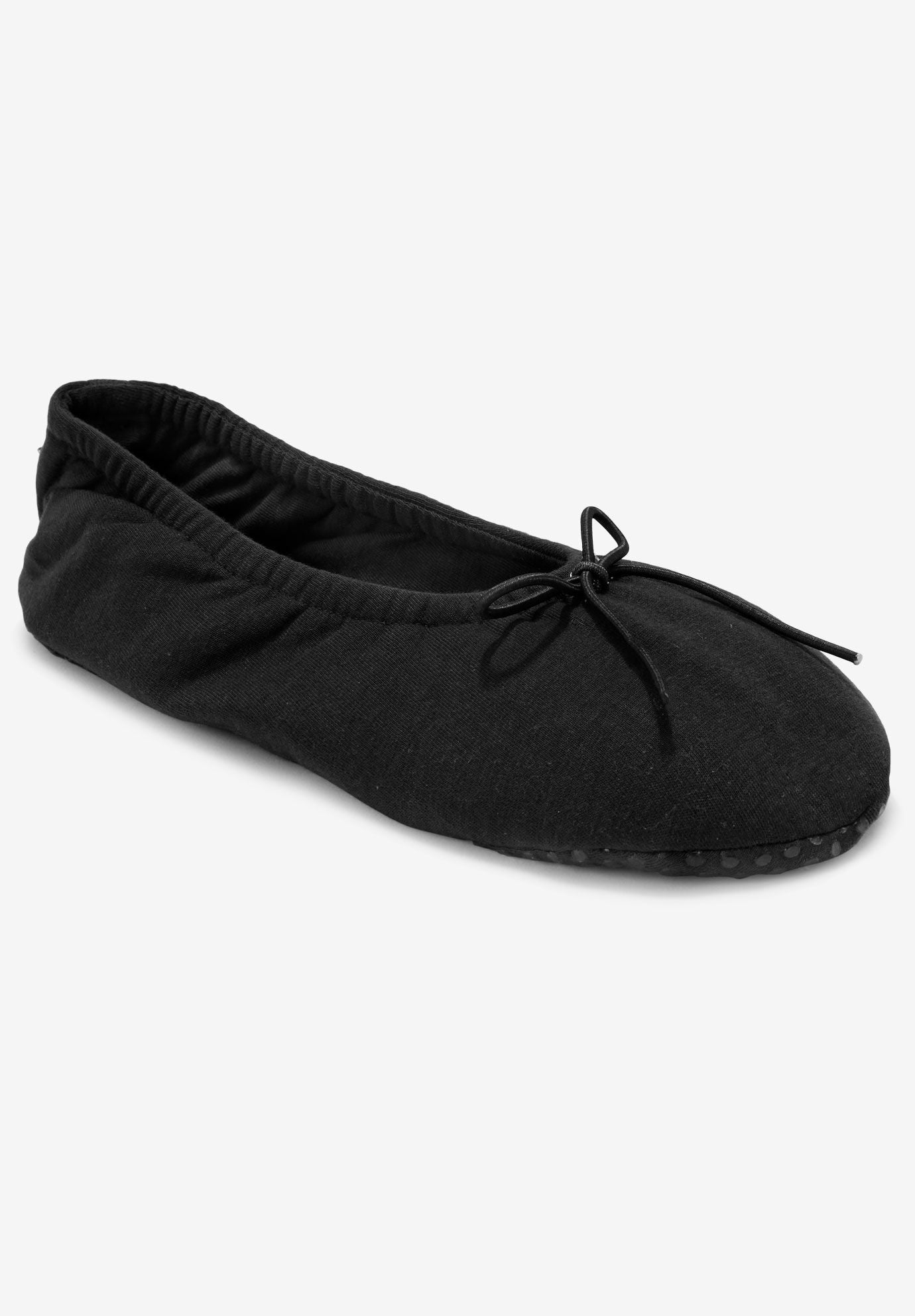 Ana Flexible Cotton Ballerina Slipper, Black | Woman Within