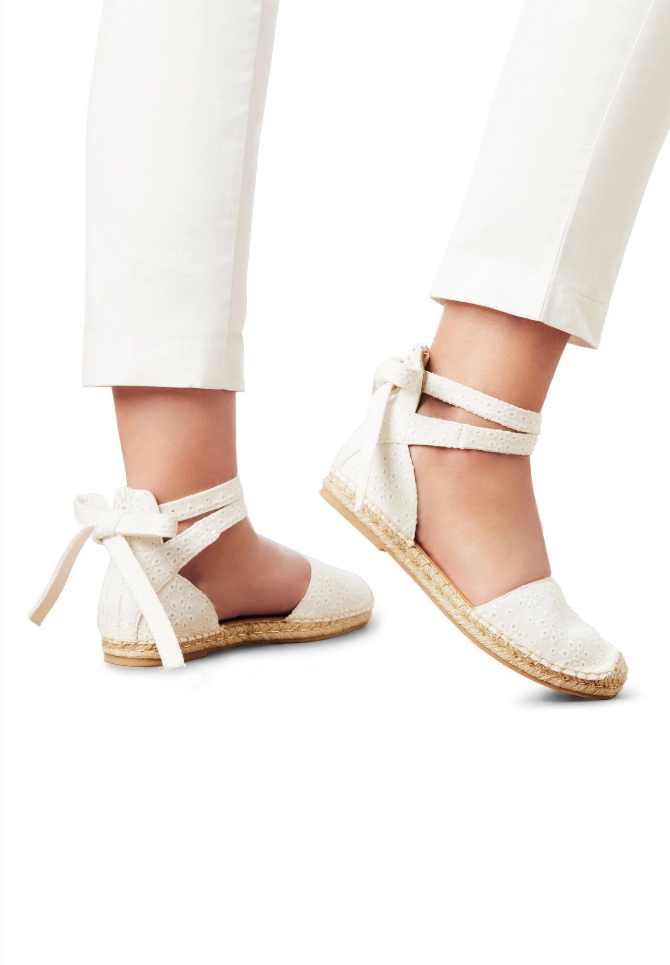 Shayla Espadrille with Strappy Suede-Like Design, White Eyelet | Woman ...