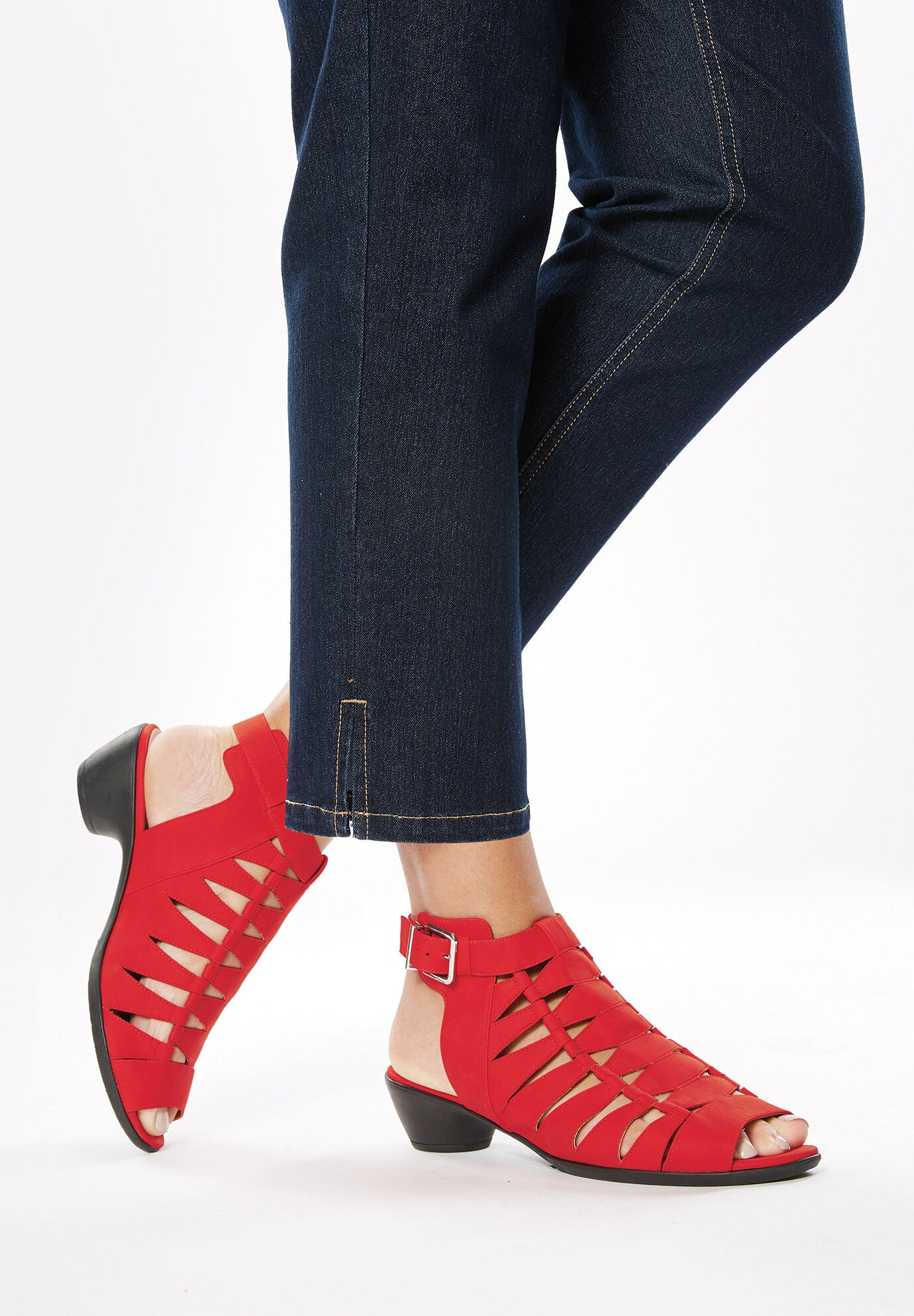 Kadie Shootie - Classic Casual Sandals, Hot Red | Woman Within