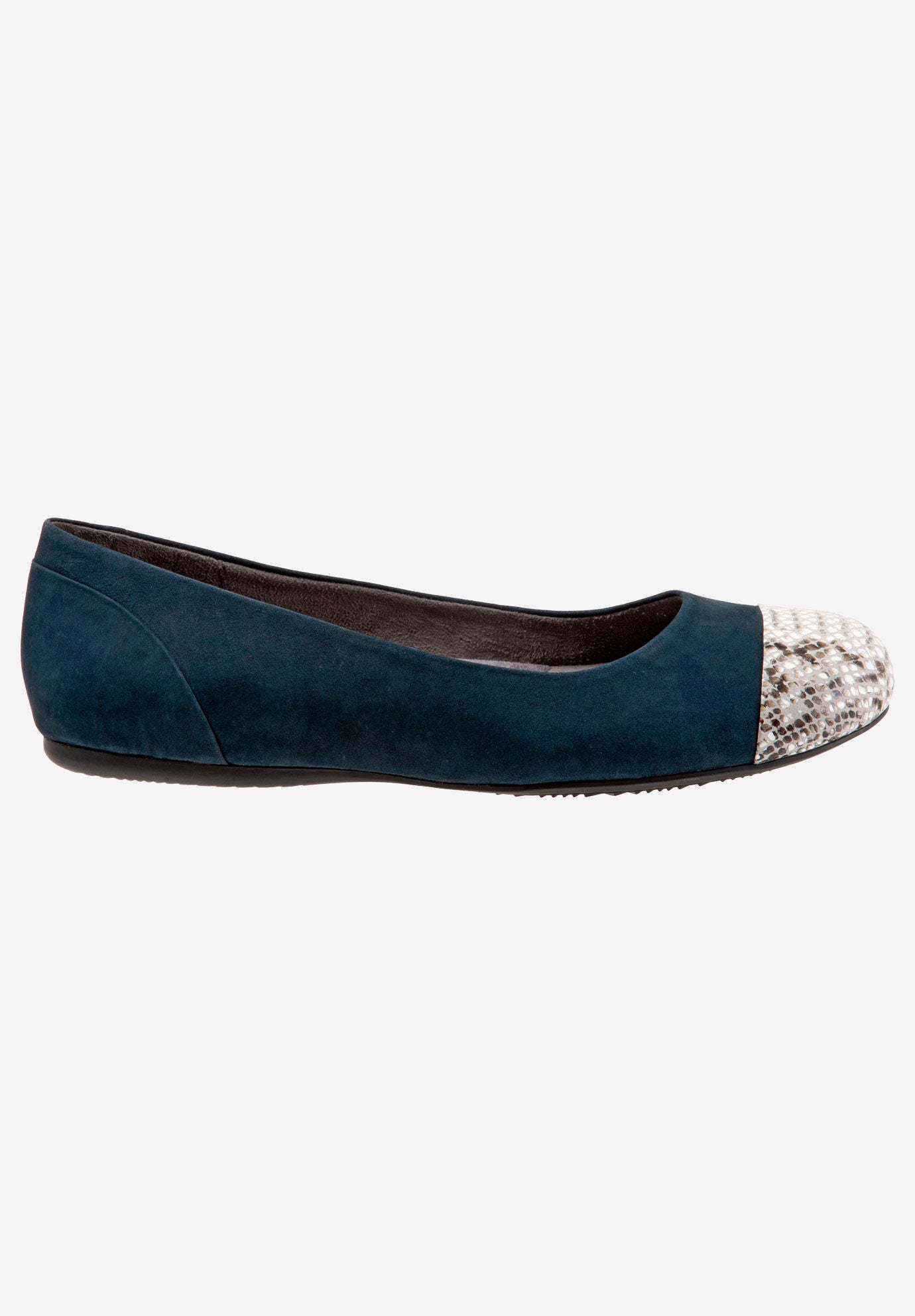 Cap Toe Flats - Soft Antimicrobial Design, Navy | Woman Within