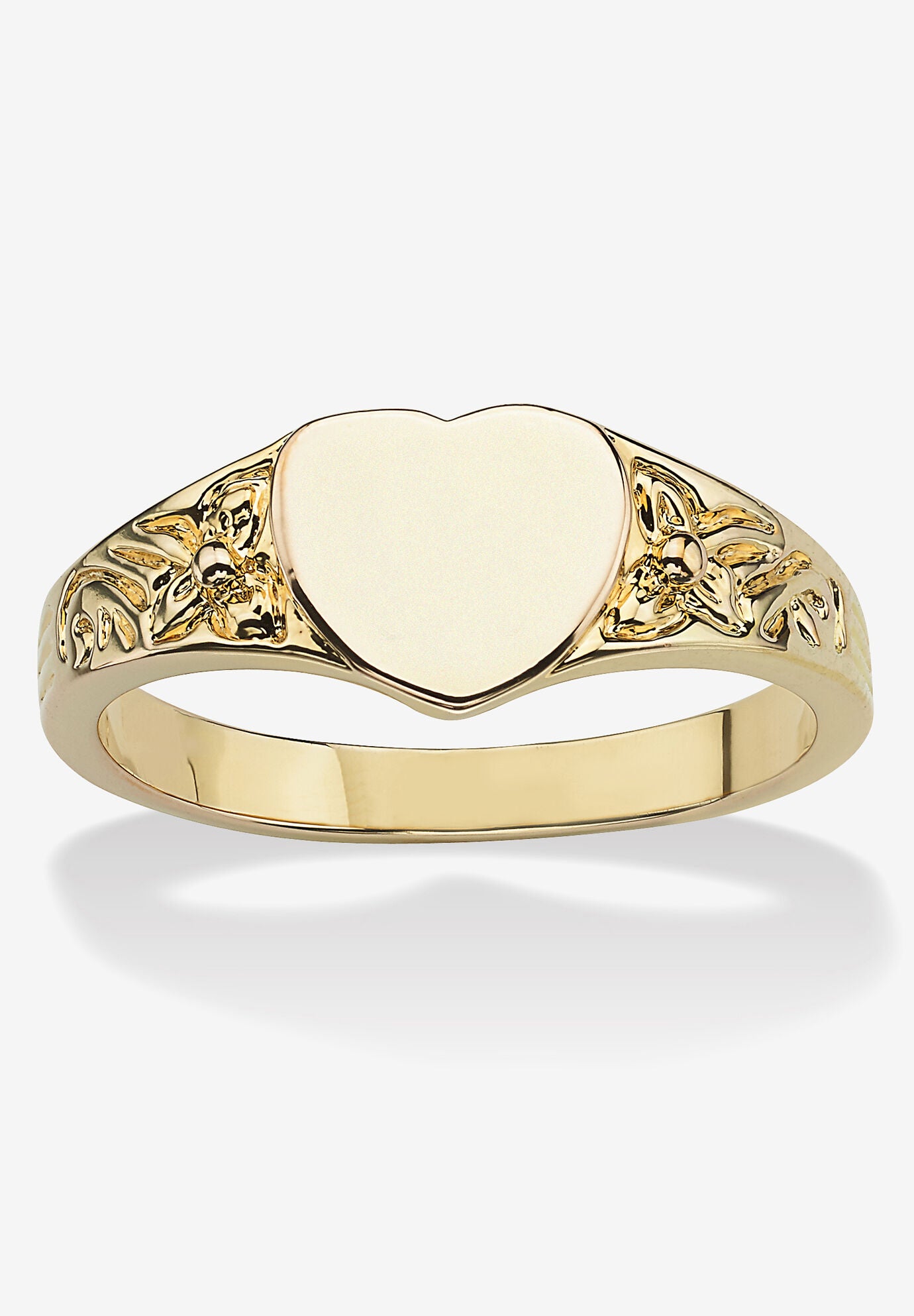 Yellow Gold-Plated Heart Ring with Ornate Band, 4468264 | Woman Within