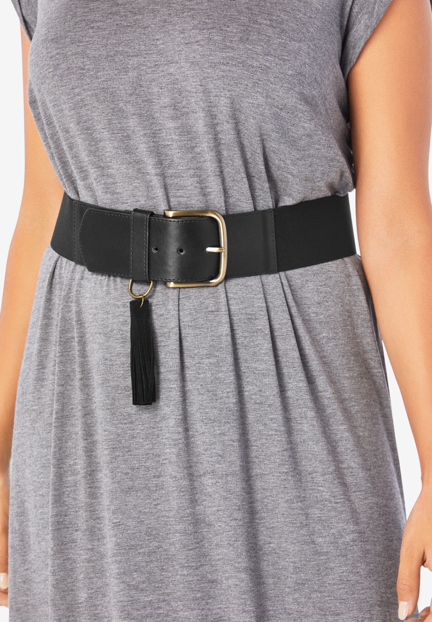 Stretch Tassel Belt - Elastic Waist Belt, Black | Woman Within