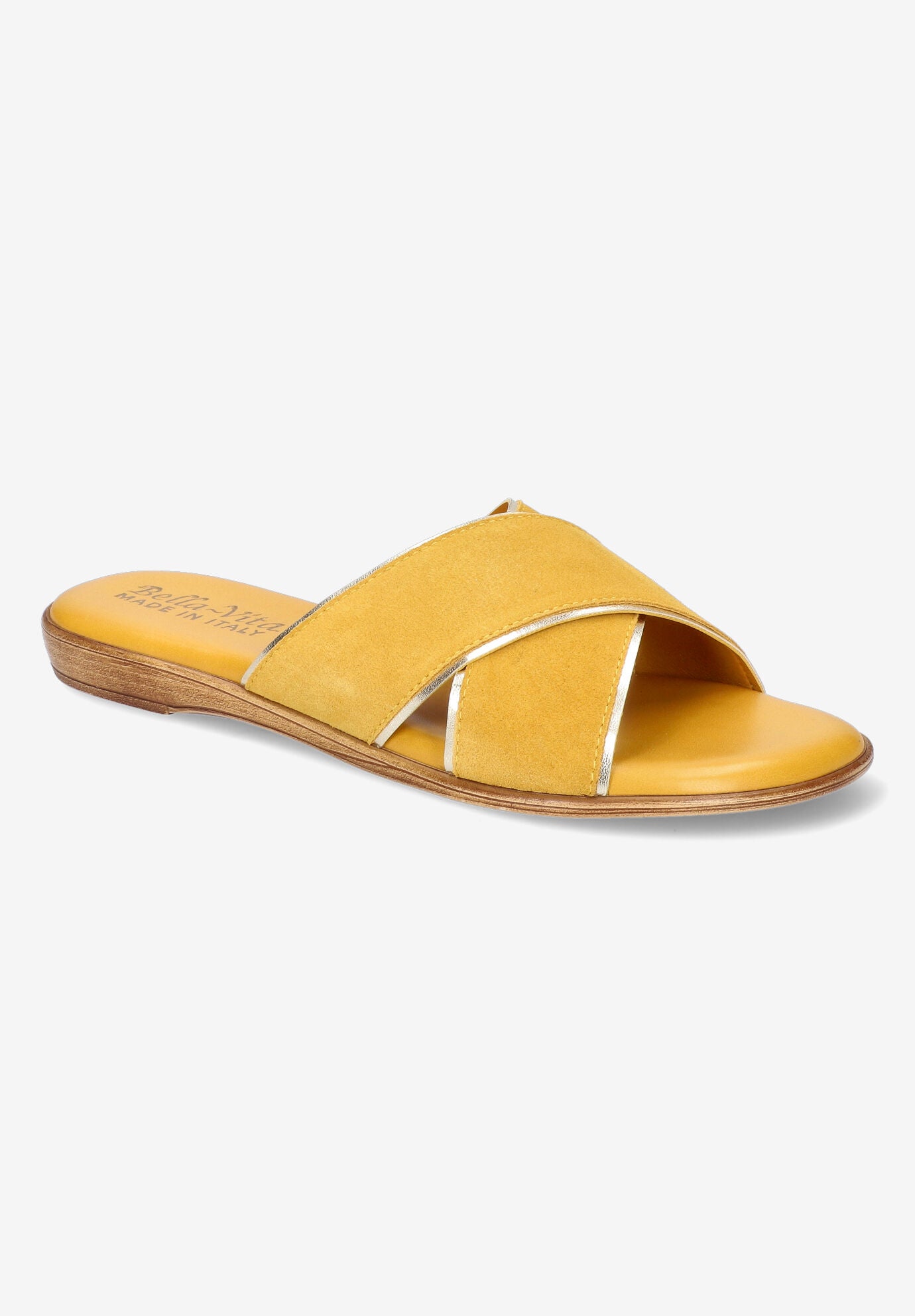 Tab-Italy Leather Sandals with Metallic Accent, Yellow Suede Leather ...