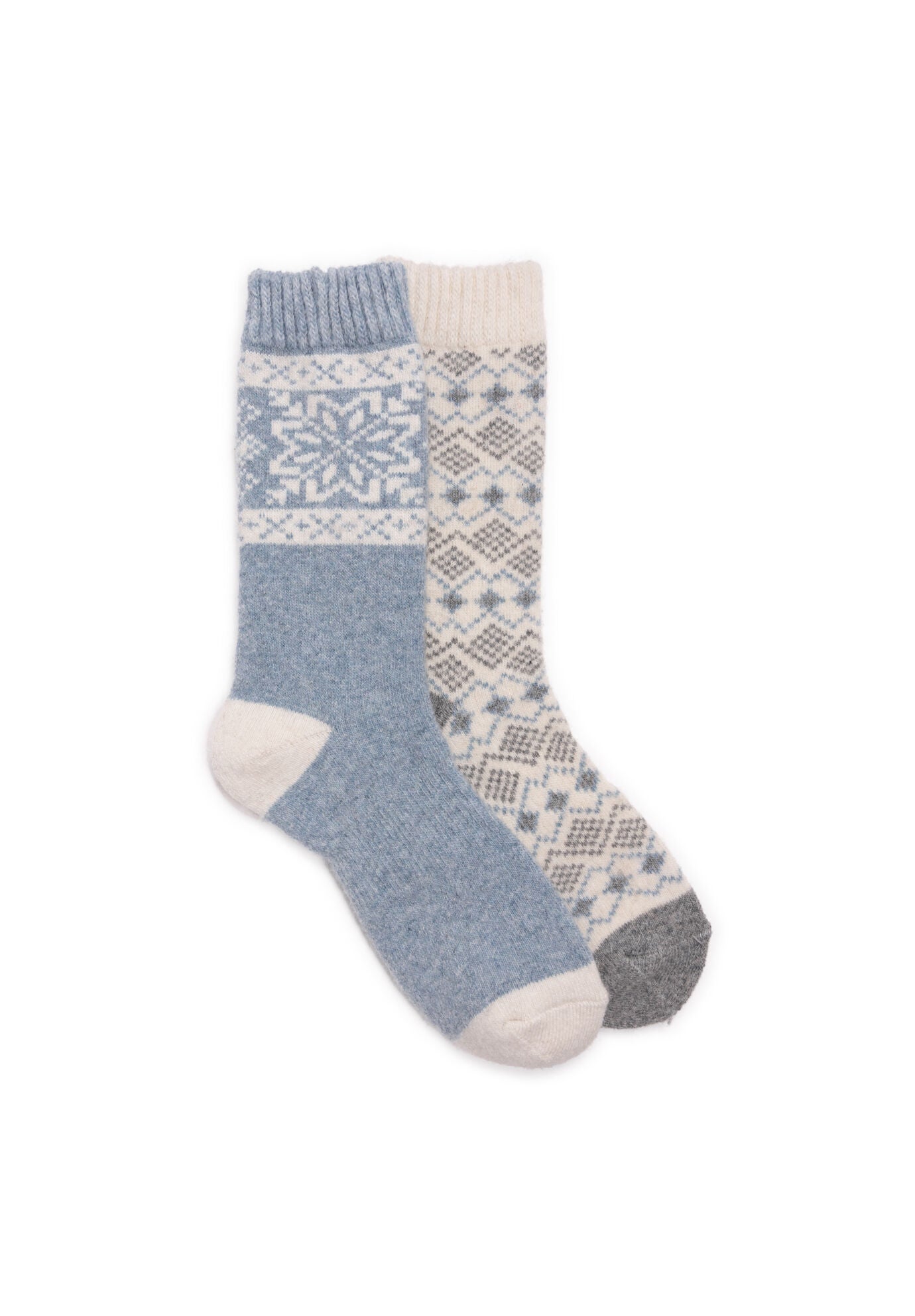 2 Pack Wool Socks - Warm Winter Essentials, Blue Ivory | Woman Within