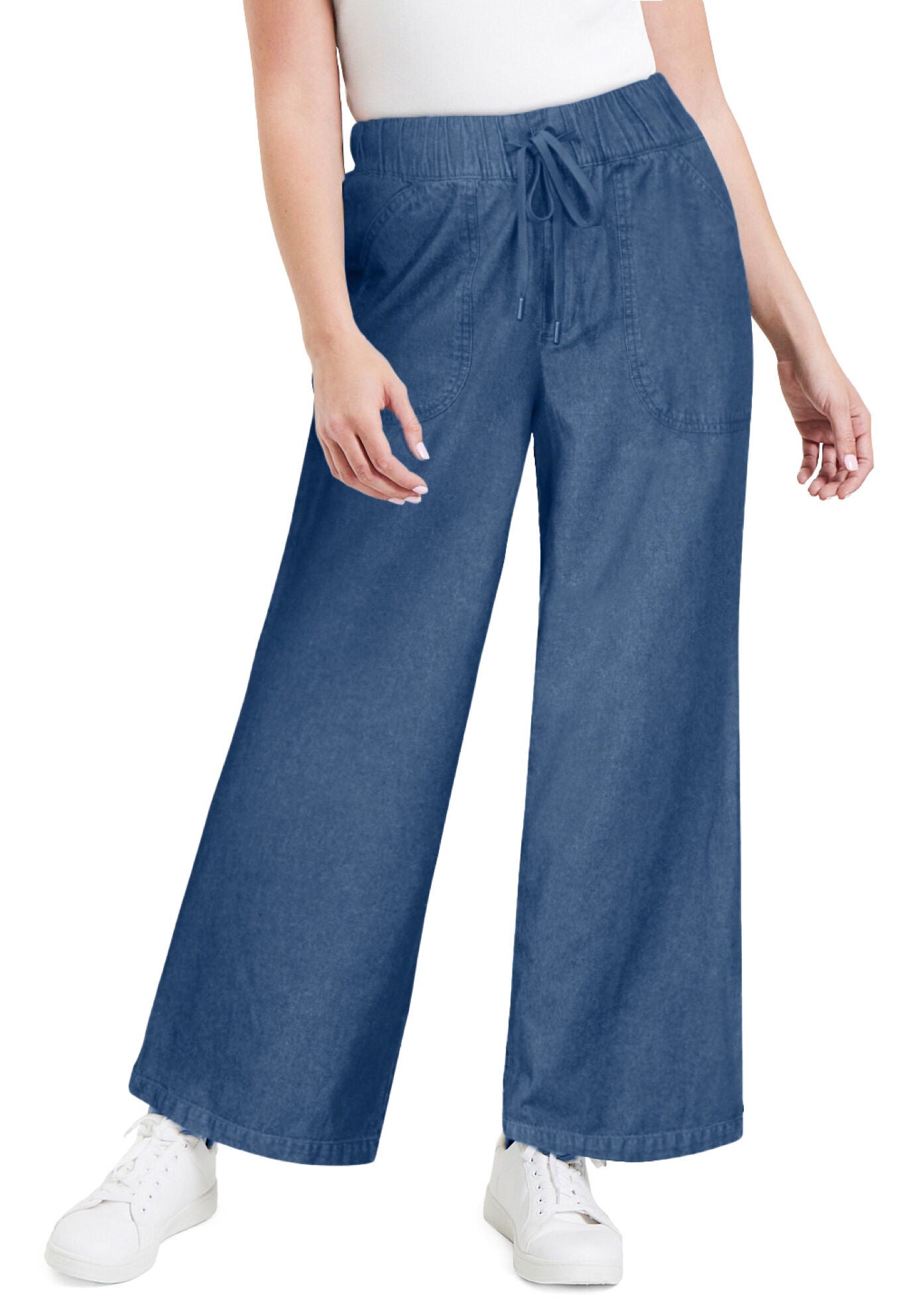 Drawstring Denim Wide-Leg Bottoms. | Woman Within
