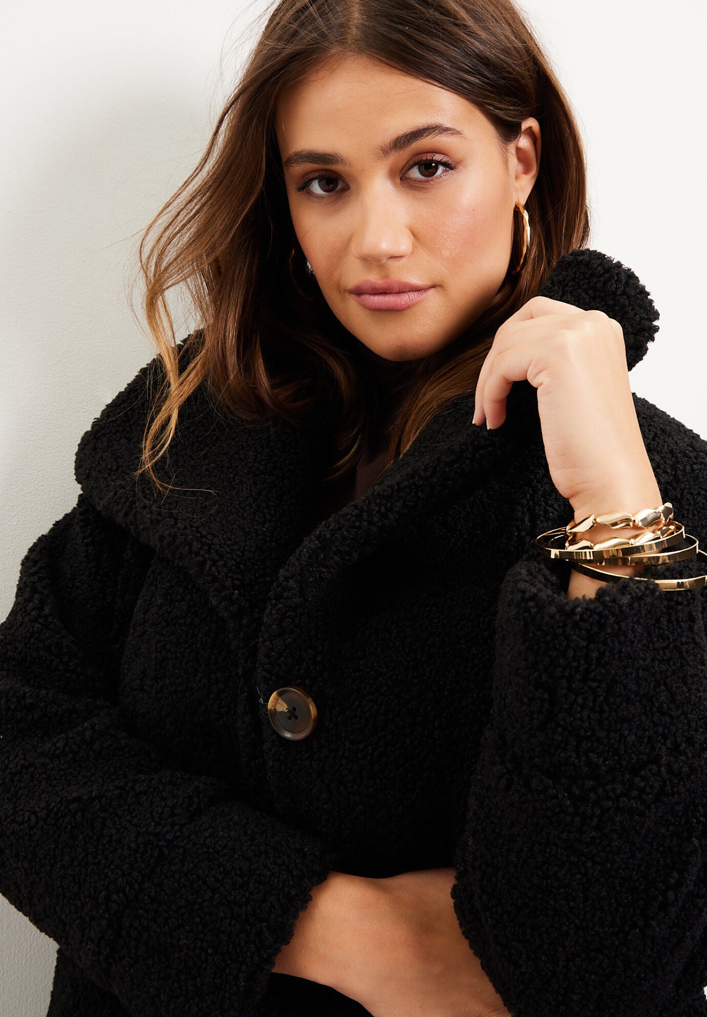 Maxi Teddy Fleece Coat - Ultra-Soft 54" Length, Black | Woman Within
