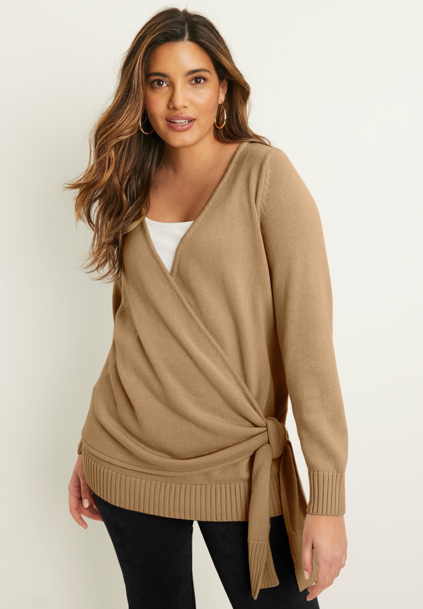 Touch of Cashmere Wrap-Front Cardigan Medium, Classic Red | Woman Within