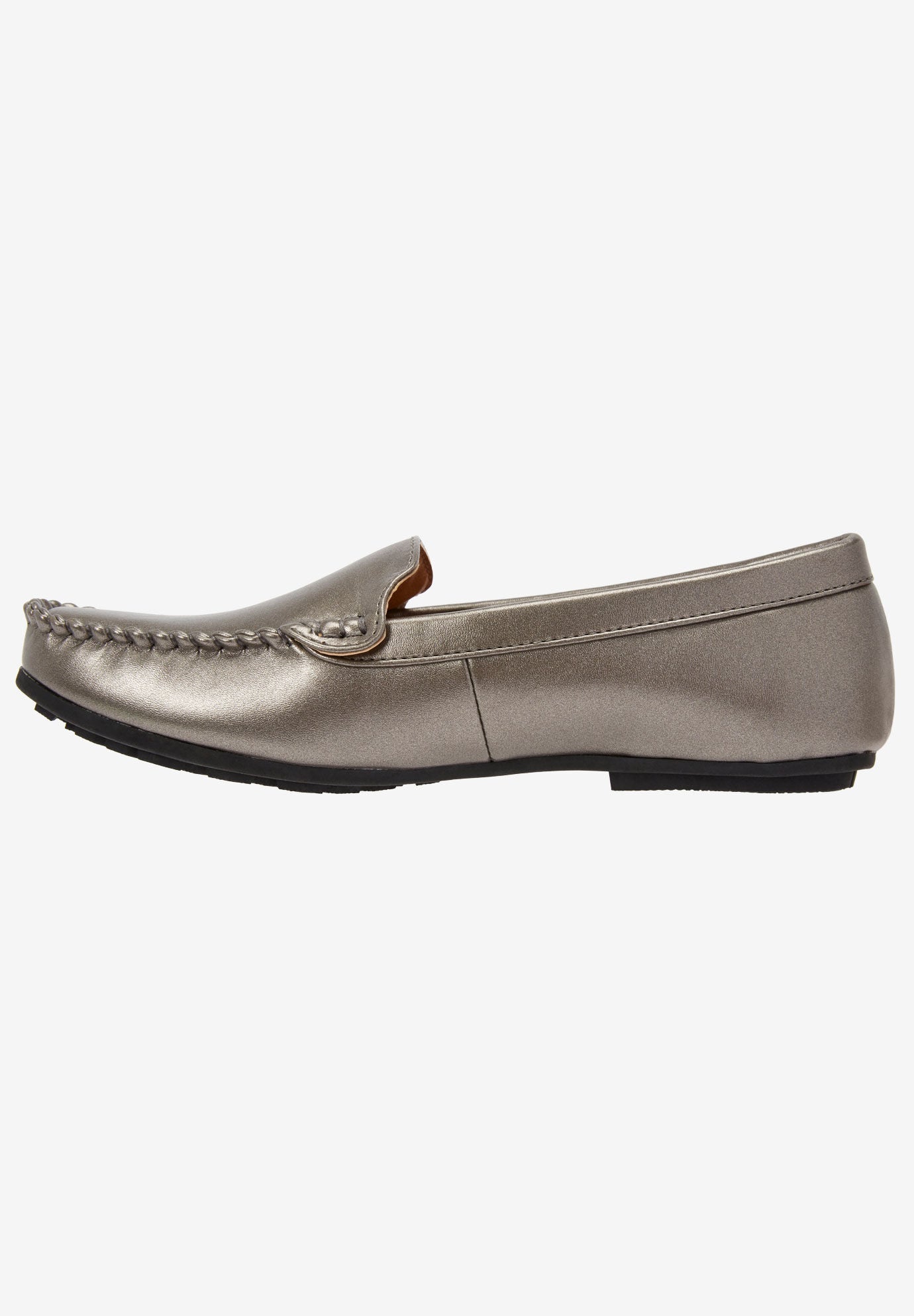 Milena Leather-like Moccasin - Women's Flats, Black | Woman Within