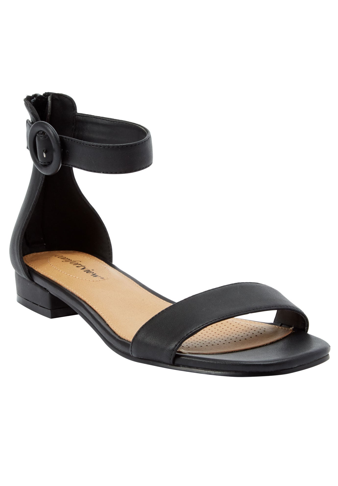Alora Sandal with Adjustable Ankle Strap, Black | Woman Within