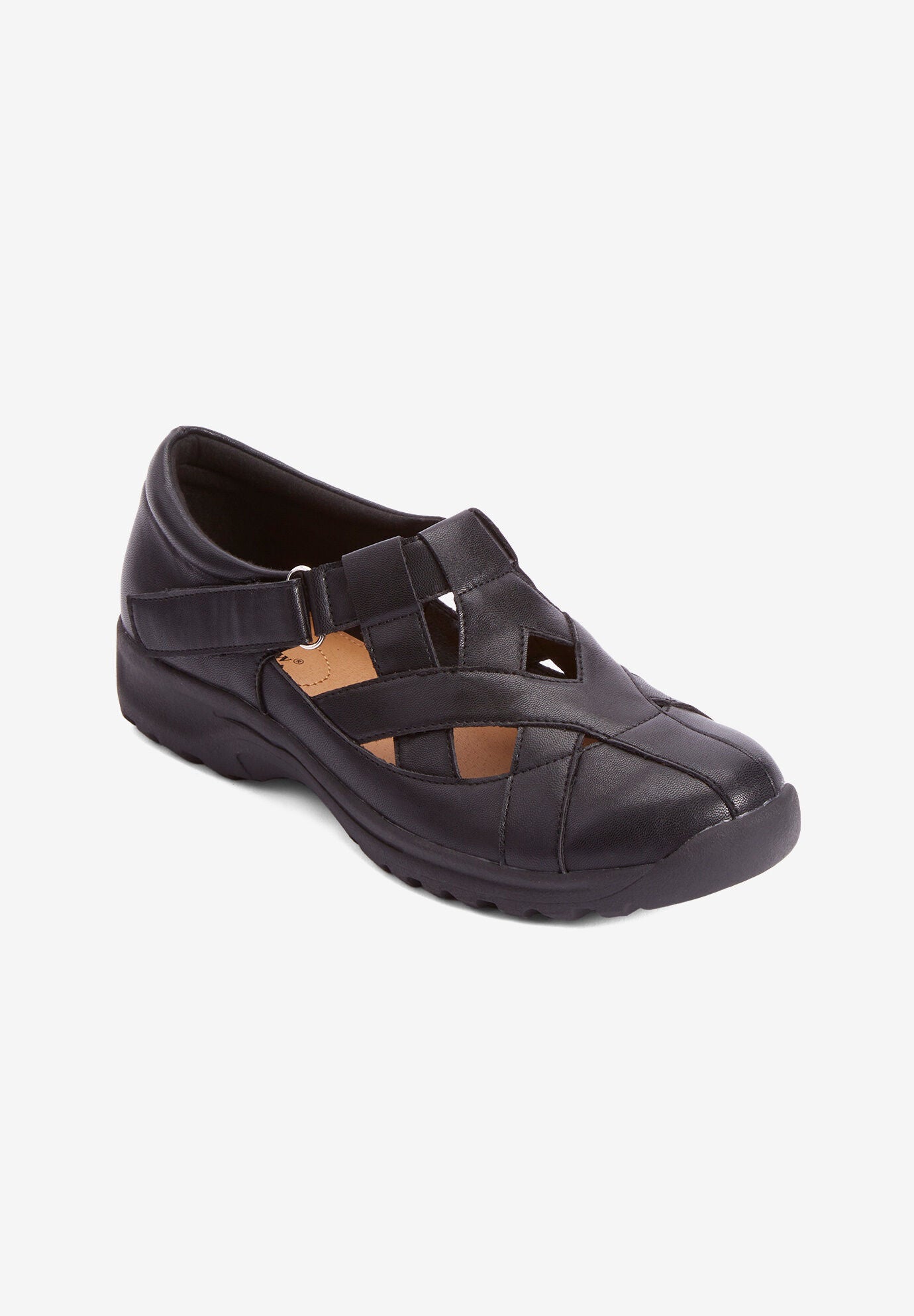 Cailyn Flat - Leather Upper Elastic Strap, Navy | Woman Within