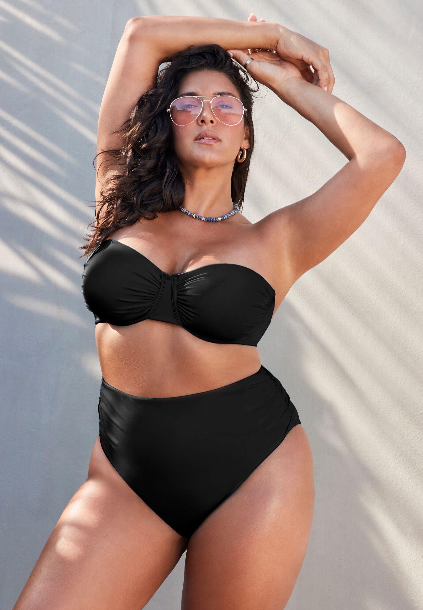 Essentials Bandeau Shirred Brief Bikini Set | Woman Within