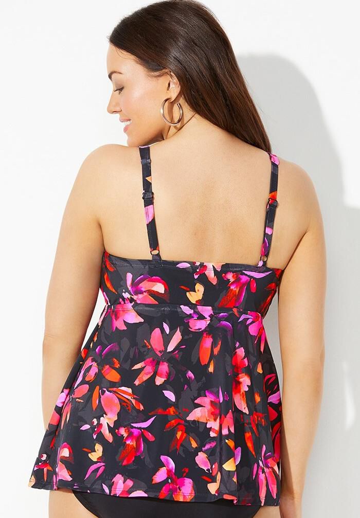 Bra-Sized Underwire Tankini Top - Sweetheart, Orange Flowers | Woman Within