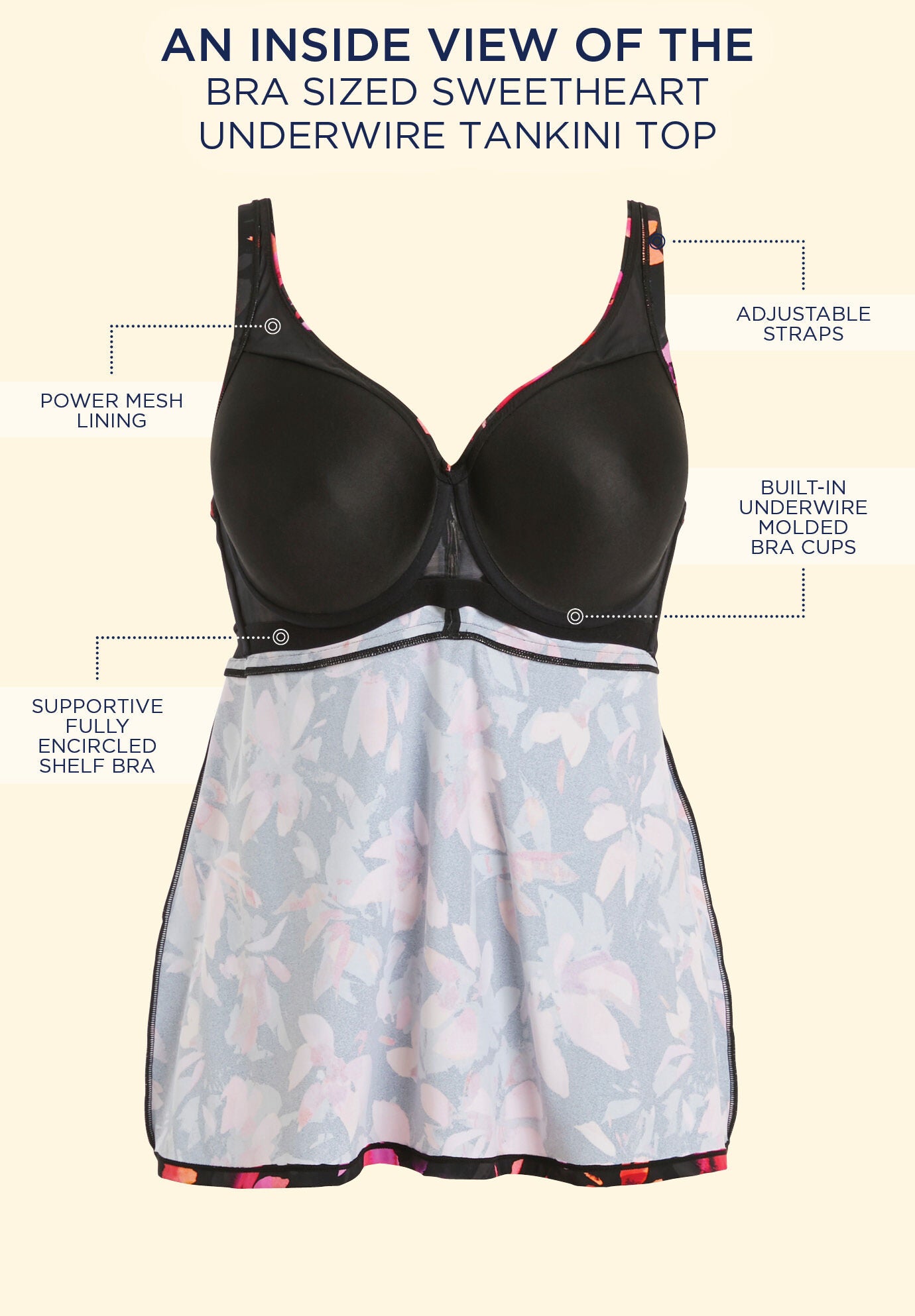 Bra-Sized Underwire Tankini Top - Sweetheart, Cool Blues | Woman Within
