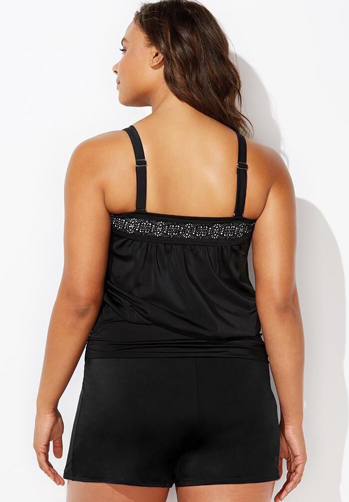 Laser Cut Blouson Tankini Set with Banded Short | Woman Within
