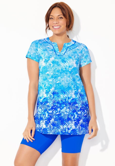 Chlorine Resistant Swim Tunic With Long Swim Bike Short | Ombre Blue ...