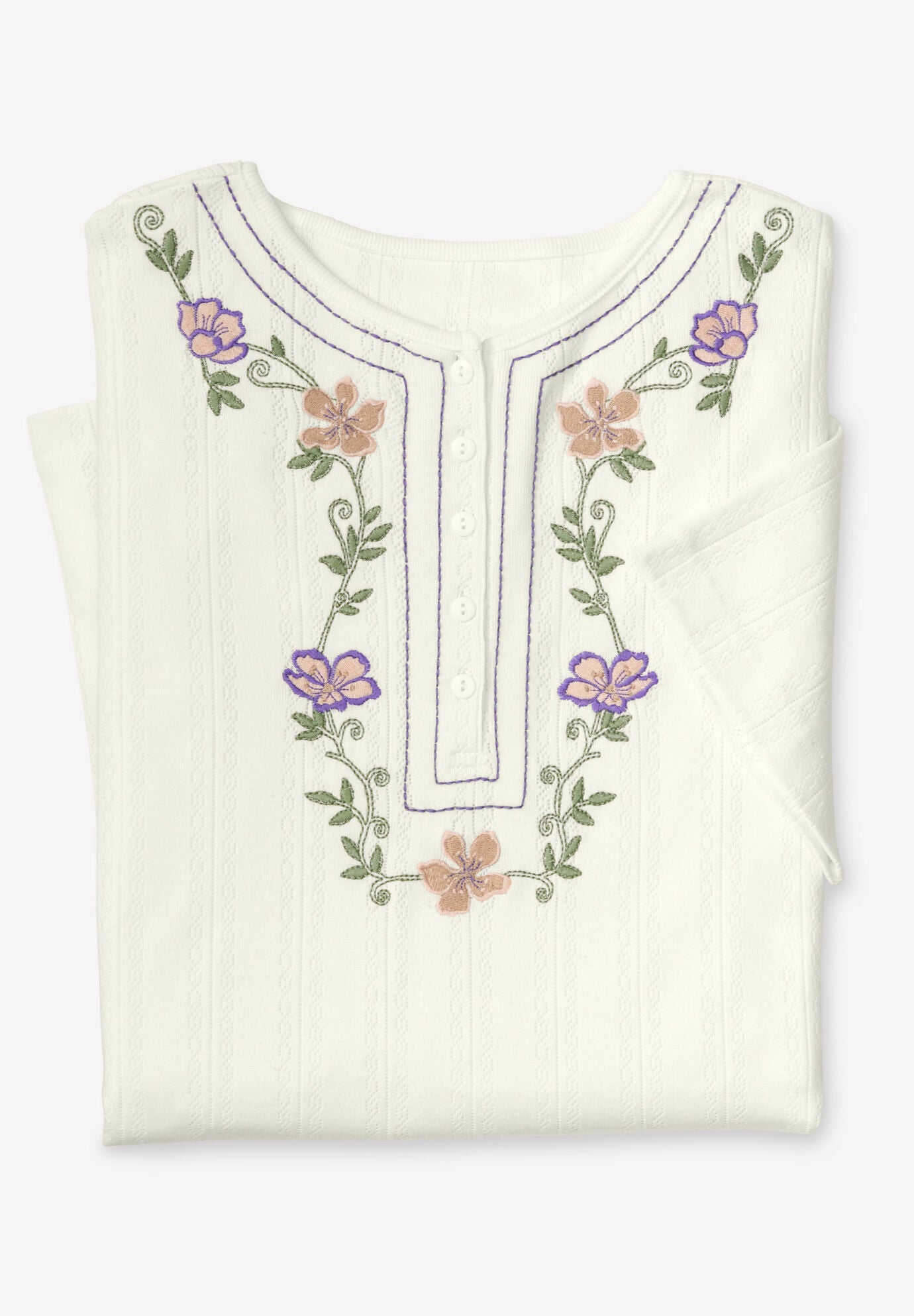 Embroidered Pointelle Tunic - 7-Day Design, Ivory Floral Embroidery ...
