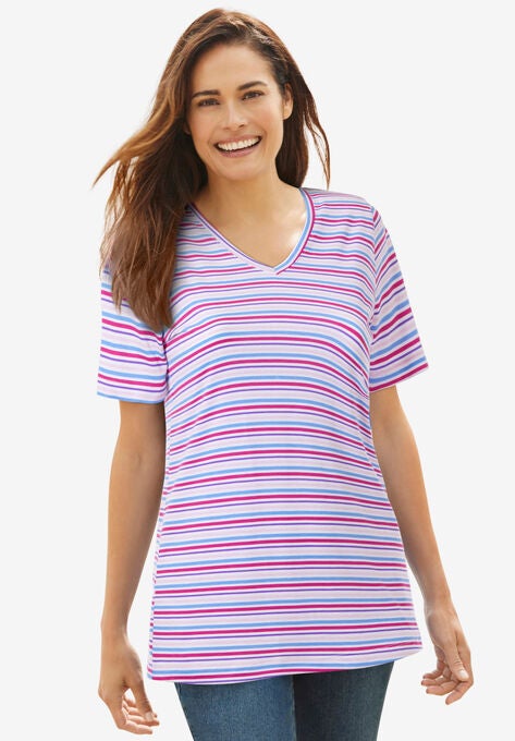 Perfect Printed Short-Sleeve V-Neck Tee | Woman Within