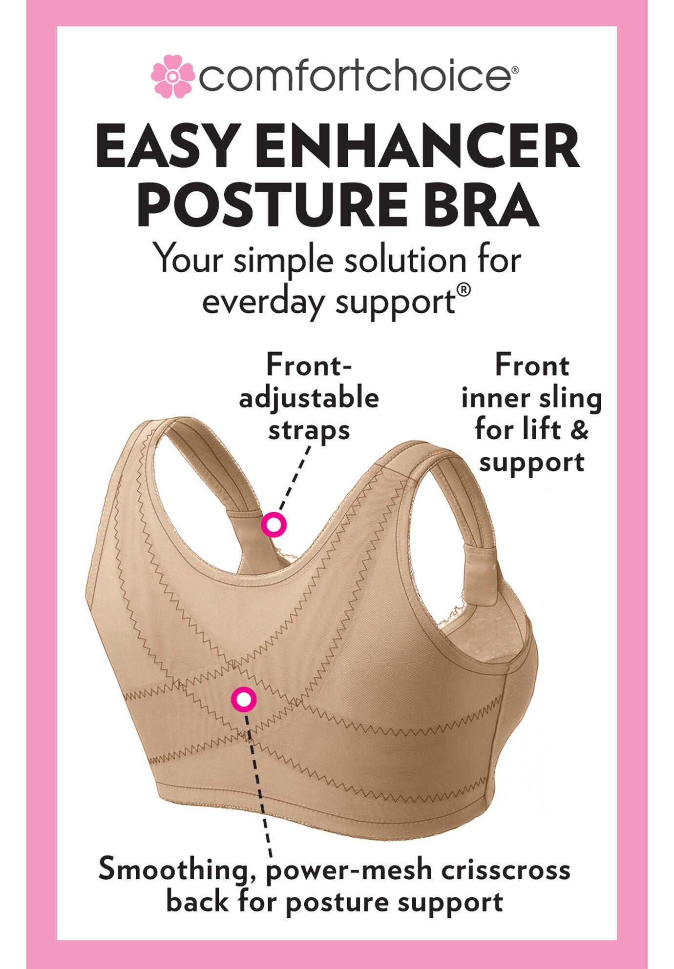 Front-Close Wireless Posture Bra - Easy Enhancer, White | Woman Within