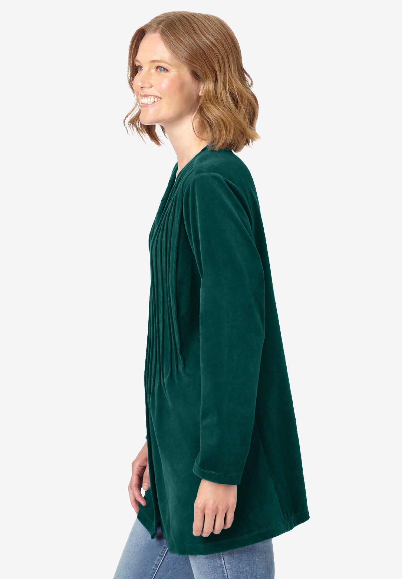 Knit velour tunic shirt in a comfortable A-line with pintucks | Woman ...