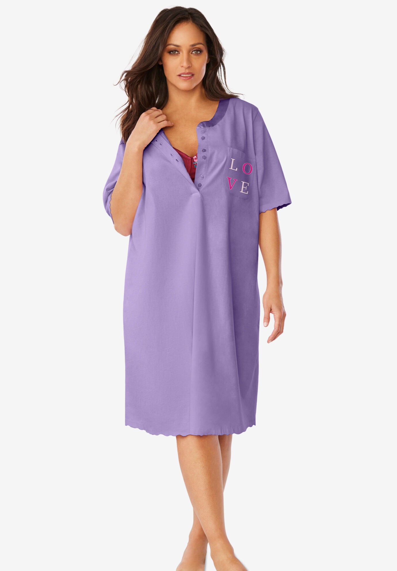 Satin Trim Cotton Sleepshirt - Super Soft Sleepwear, Soft Iris Love ...