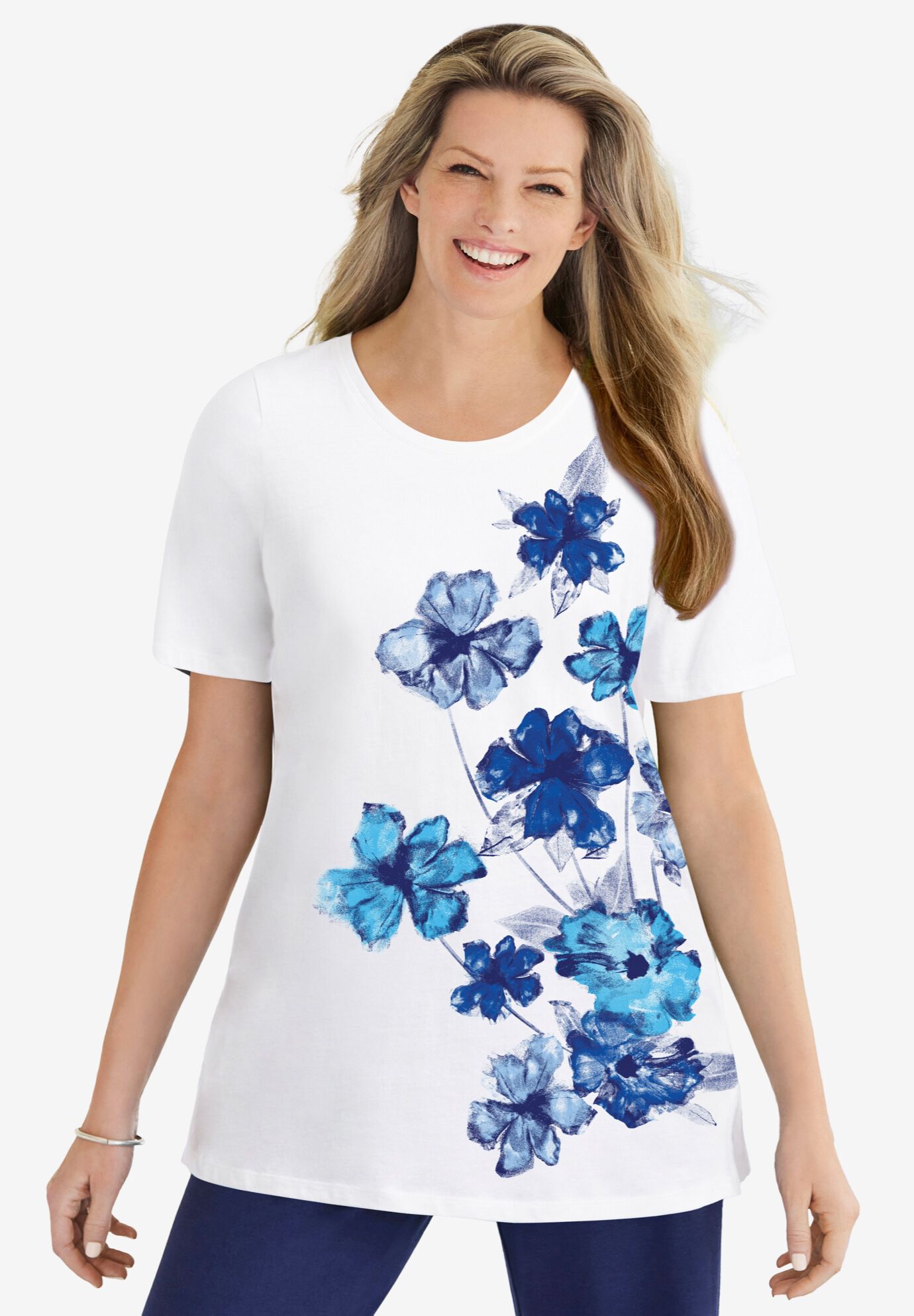 Women's Graphic Tee - Bold Statements, French Blue Lotus | Woman Within