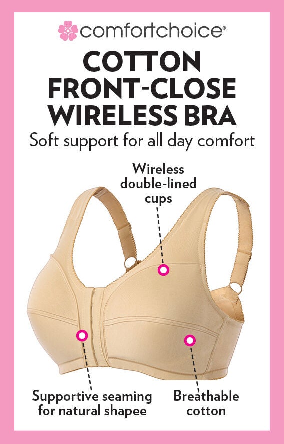 Front-Close Cotton Wireless Bra 38B-54G, Nude | Woman Within