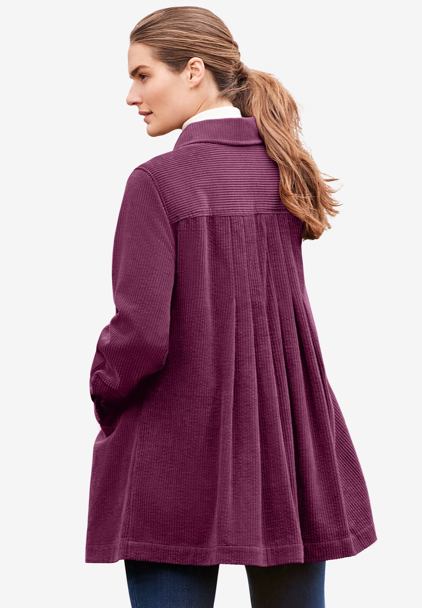 Warm Pleat-Back Corduroy Jacket, Chocolate | Woman Within