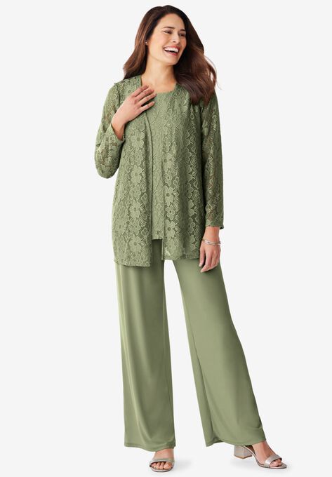 3-piece Lace Jacket/Tank/Pant Set | Woman Within