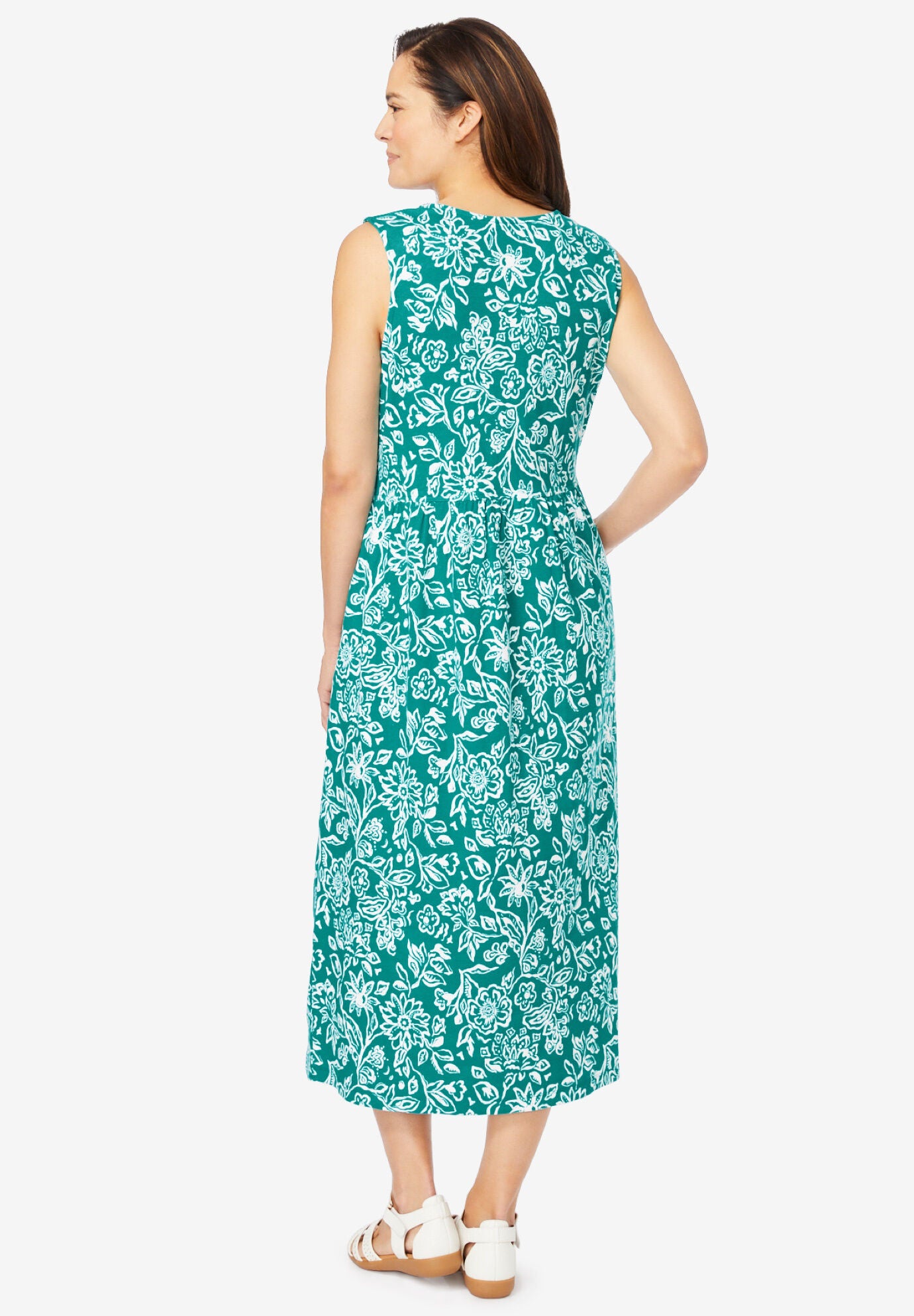 Sleeveless Button Front Dress with Pockets, Black Stencil Flower ...