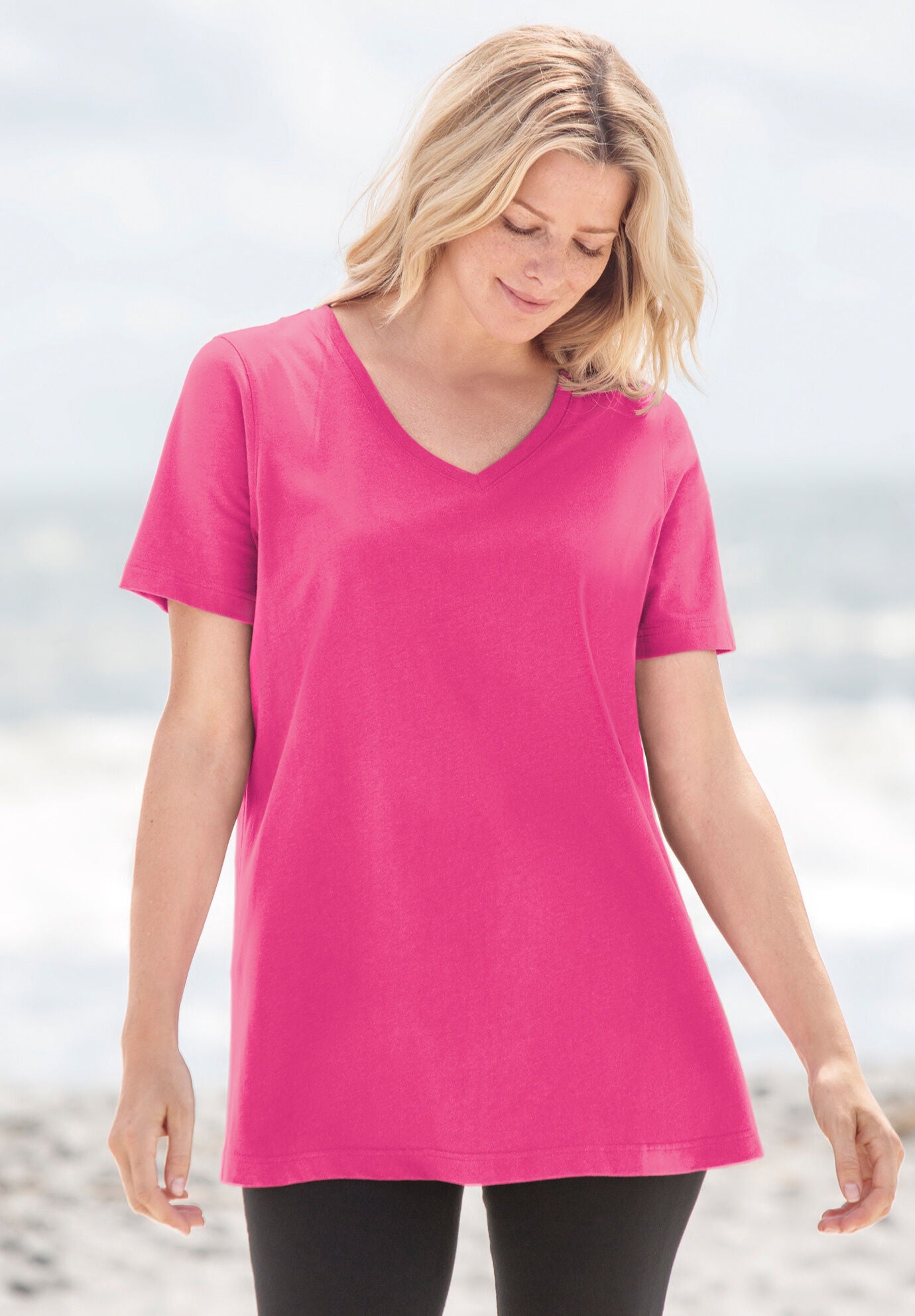 Perfect Short Sleeve V Neck Tee Woman Within
