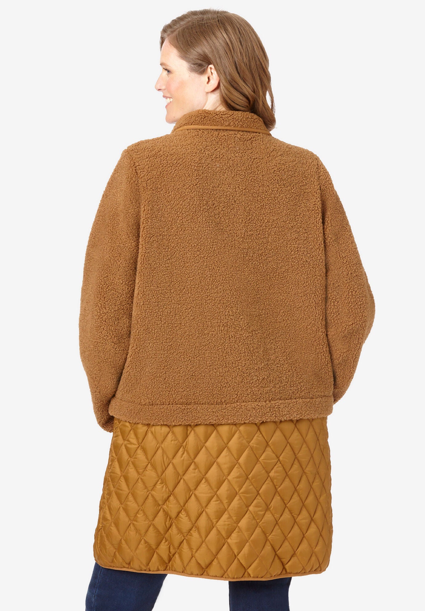 Berber/Quilted 2-in-1 Zip-Off Jacket, Toffee | Woman Within