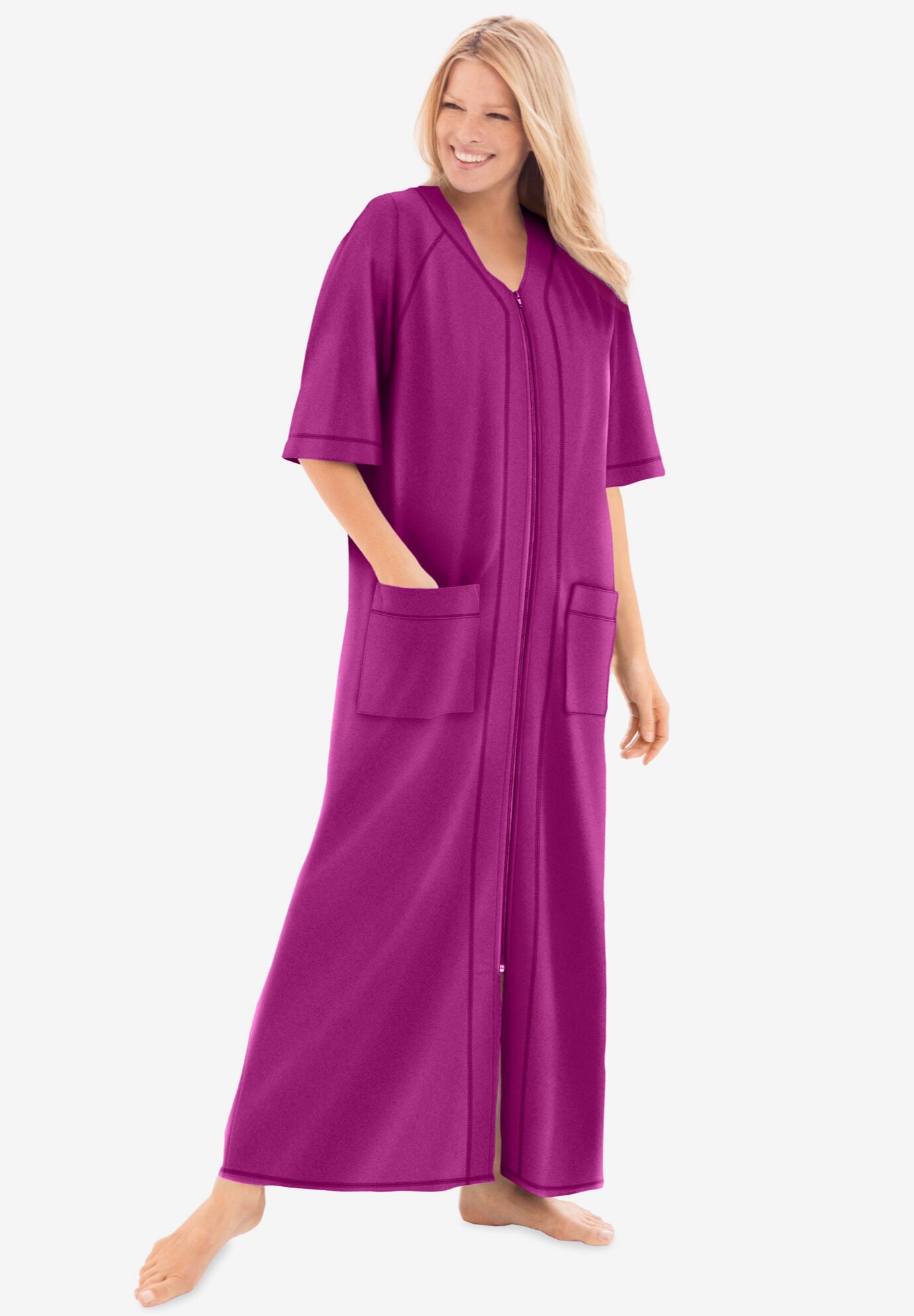Long French Terry Zip-Front Robe | Woman Within