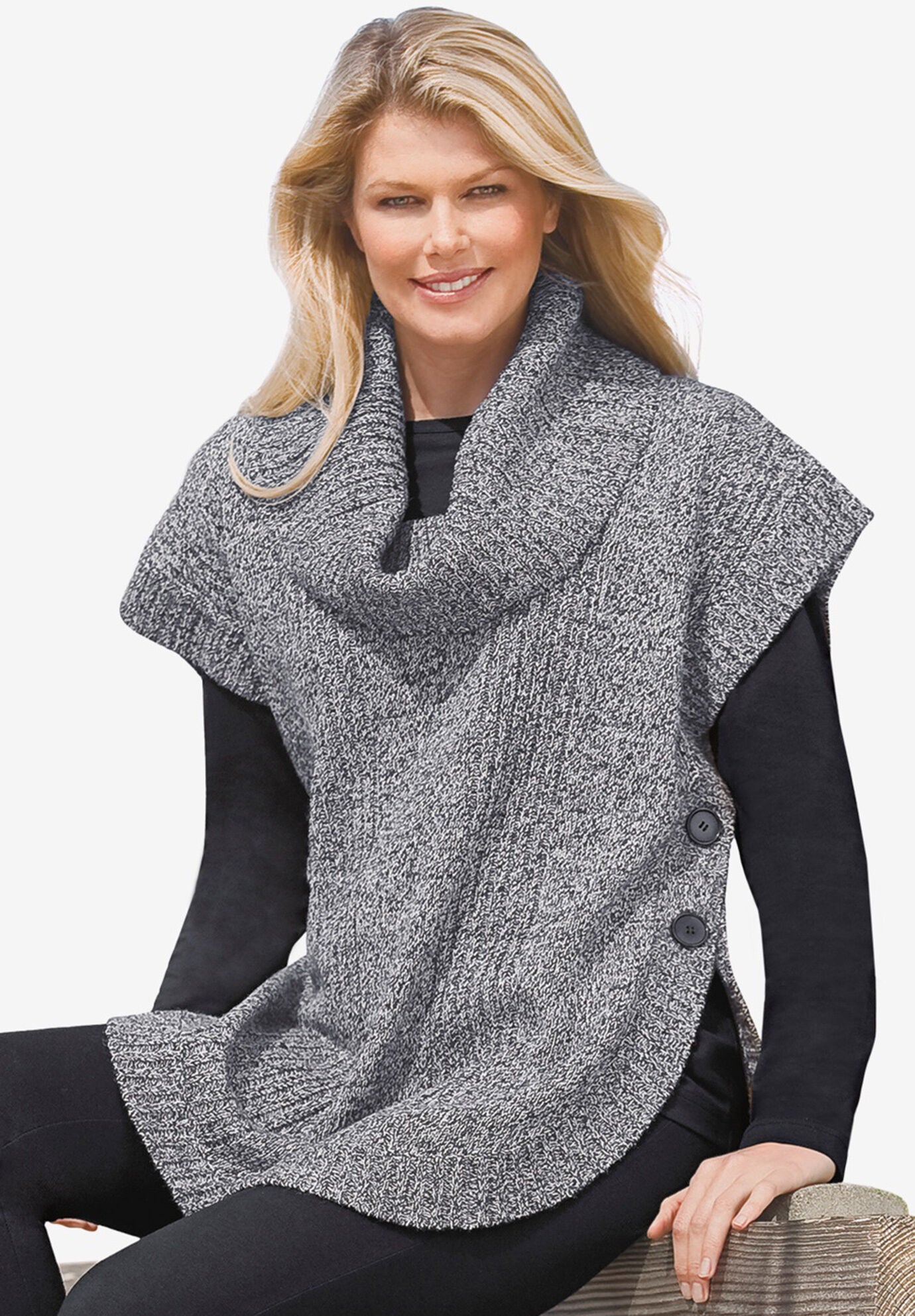 Marled Knit Cowl Neck Poncho | Woman Within