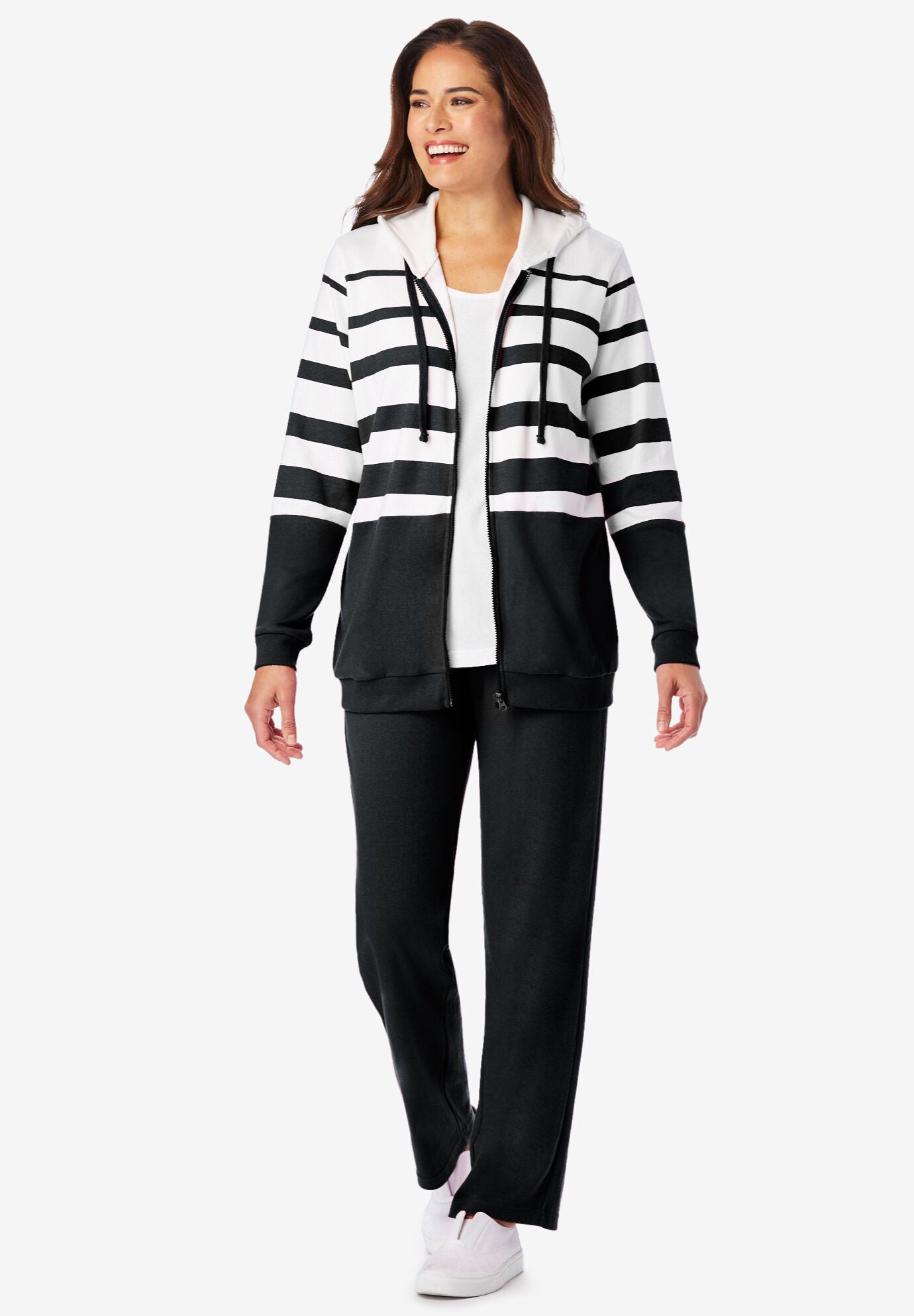 Striped Full Zip Jacket Set for Women, Black Graduated Stripe | Woman ...