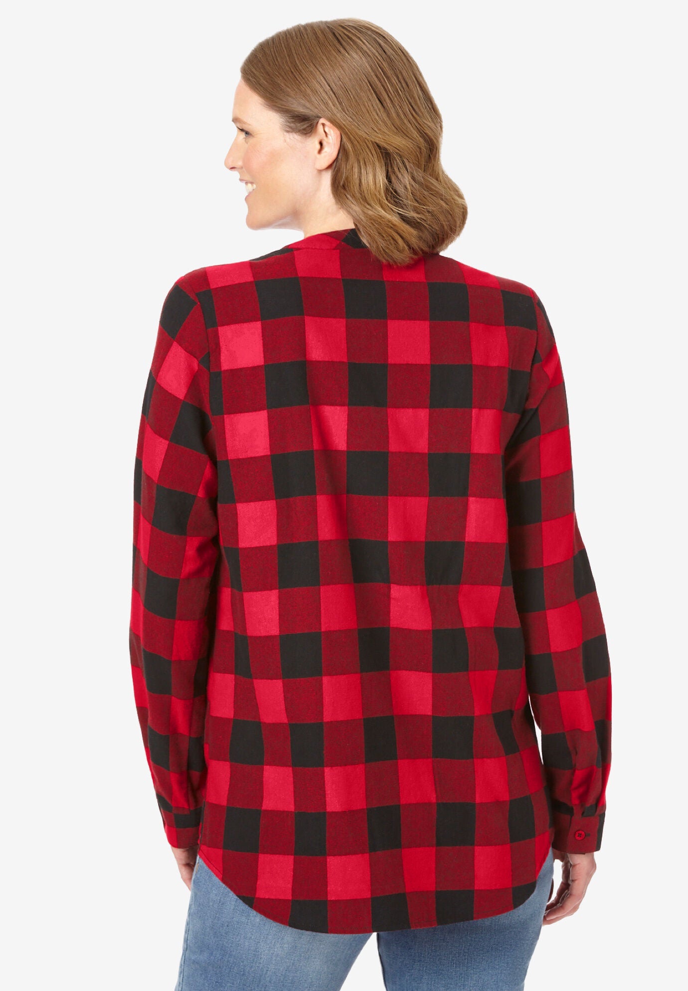 Flannel Tunic with Layered Look - Plus Size, French Blue Cozy Plaid ...