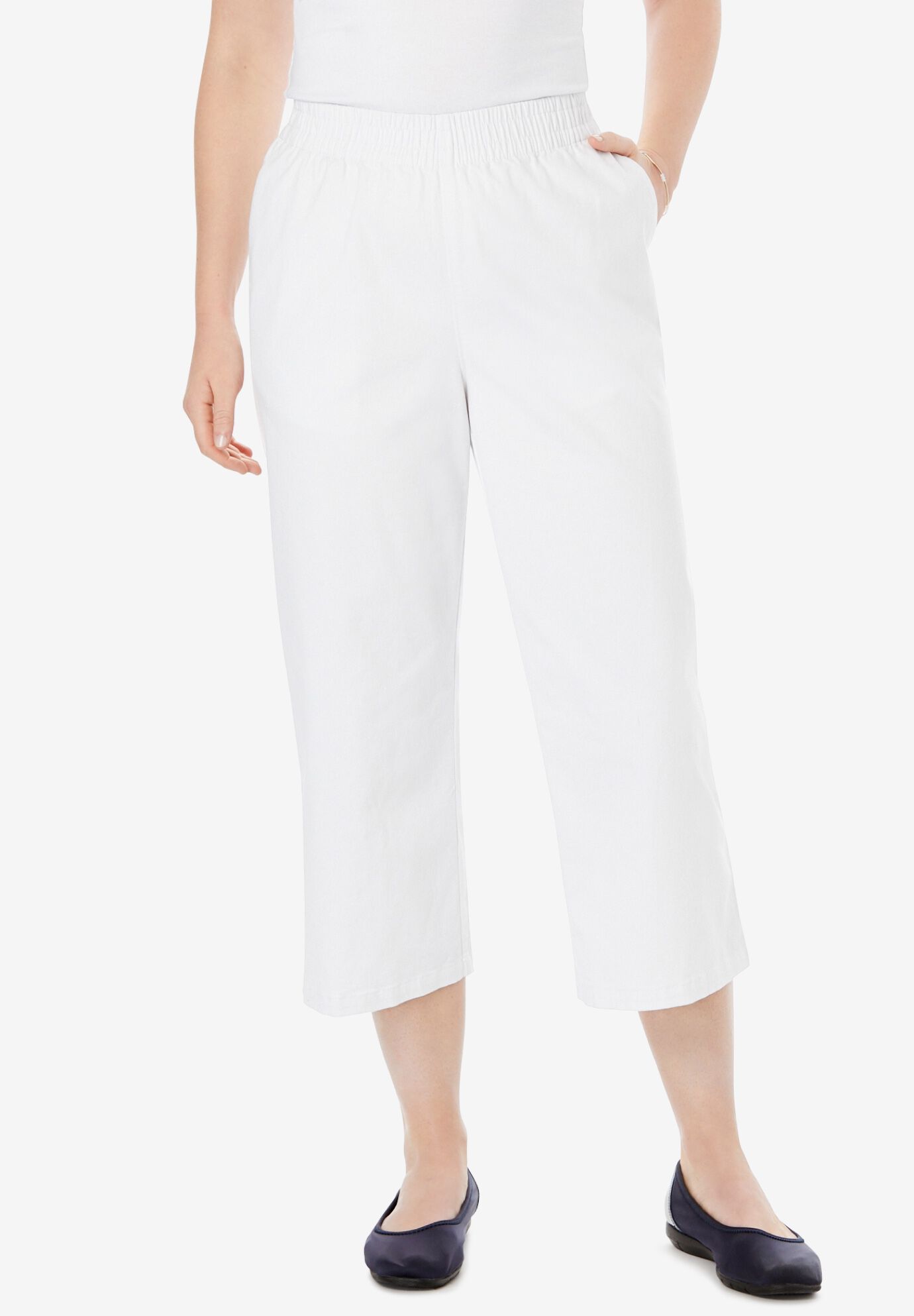 Elastic-Waist Chino Capri Pants for Women | Woman Within