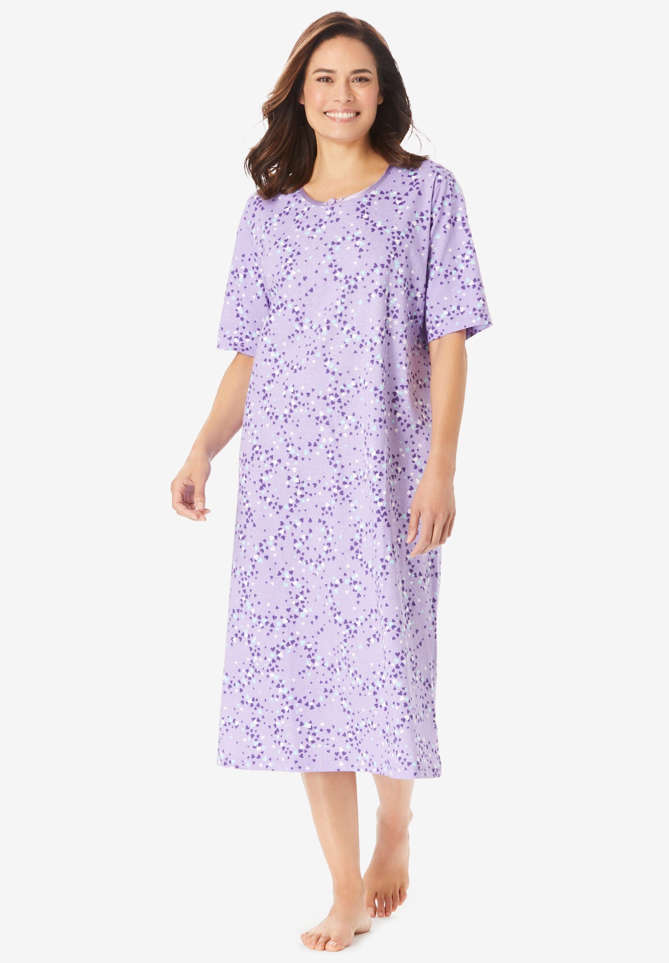 Long Tagless Sleepshirt for Plus Sizes, Soft Iris Hearts | Woman Within