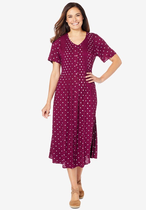 Short-Sleeve Button-Front Dress | Woman Within