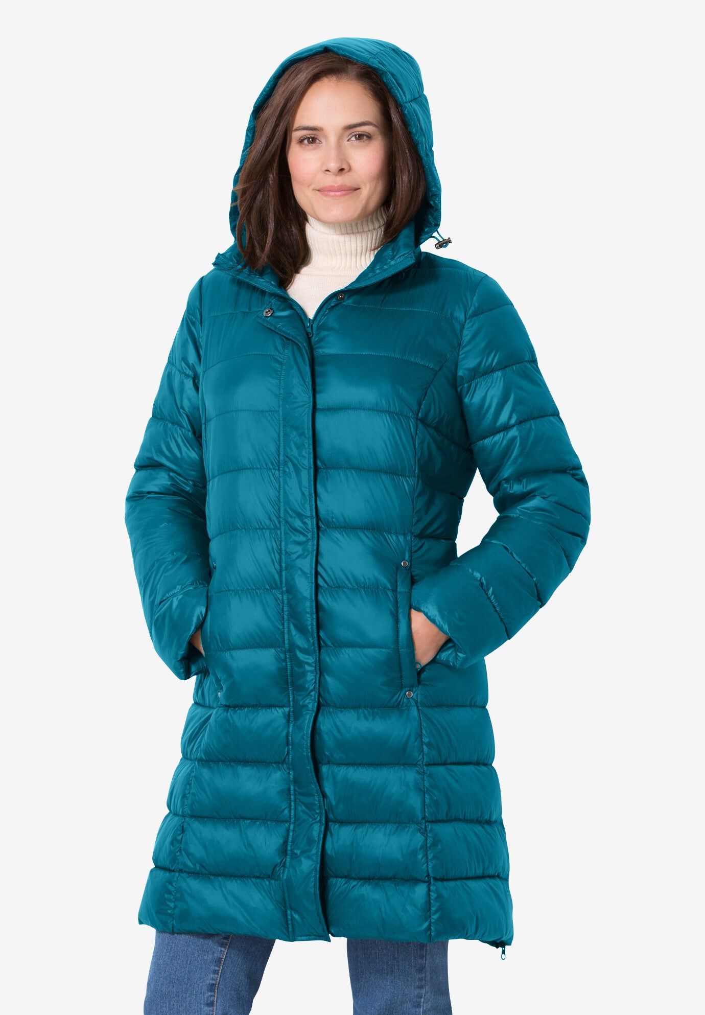 Ultralight Long Packable Puffer Jacket, Deep Teal | Woman Within