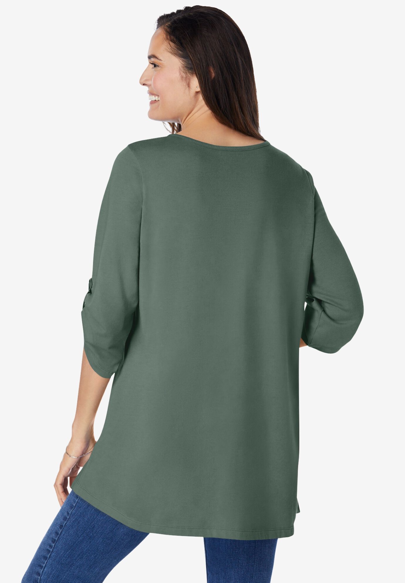 7-Day Three-Quarter Sleeve Pintucked Henley Tunic | Woman Within