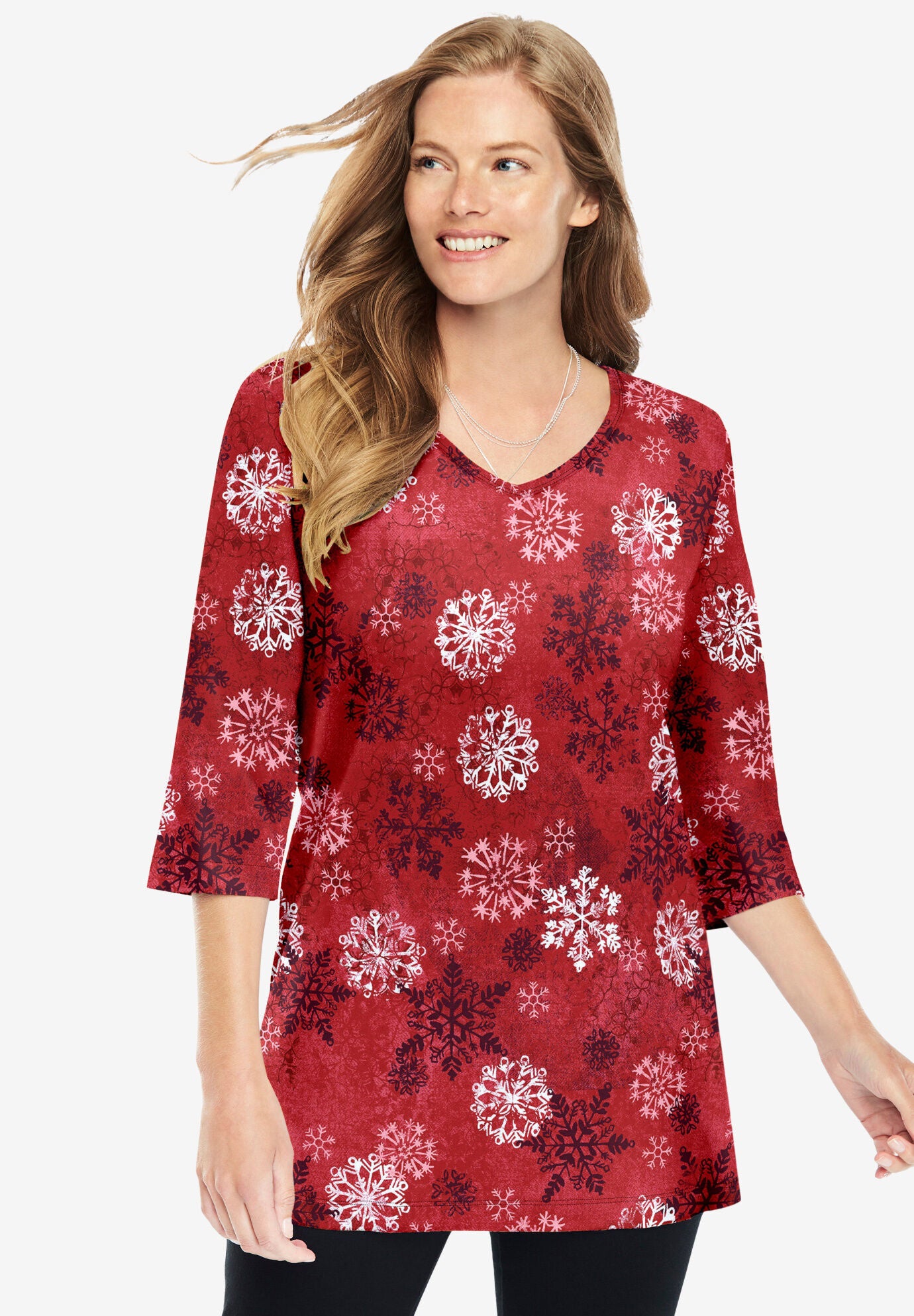 Printed V-Neck Tunic - Best Selling Style, Classic Red Textured ...