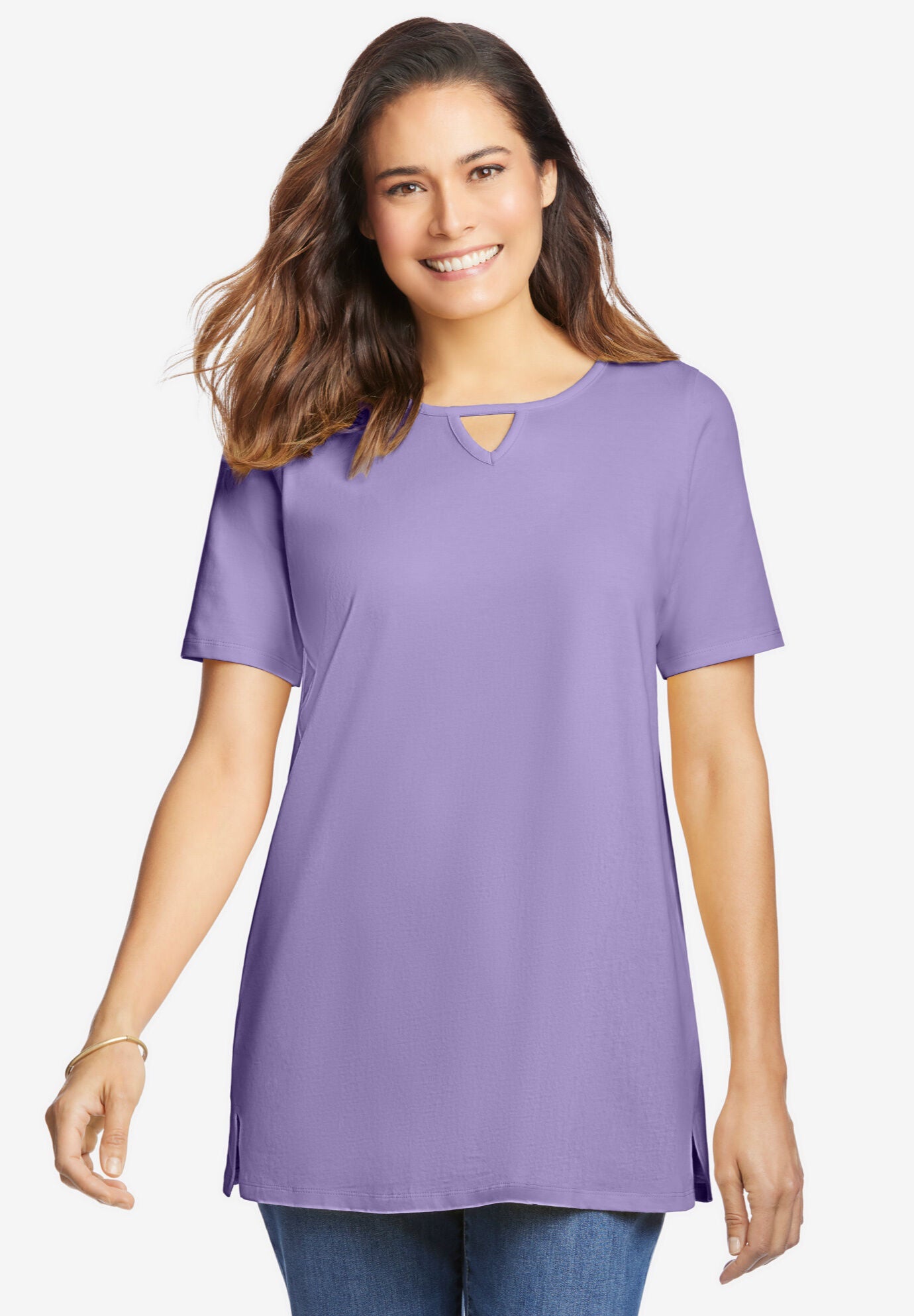 Perfect Keyhole Tee - Short Sleeve Top, Banana | Woman Within
